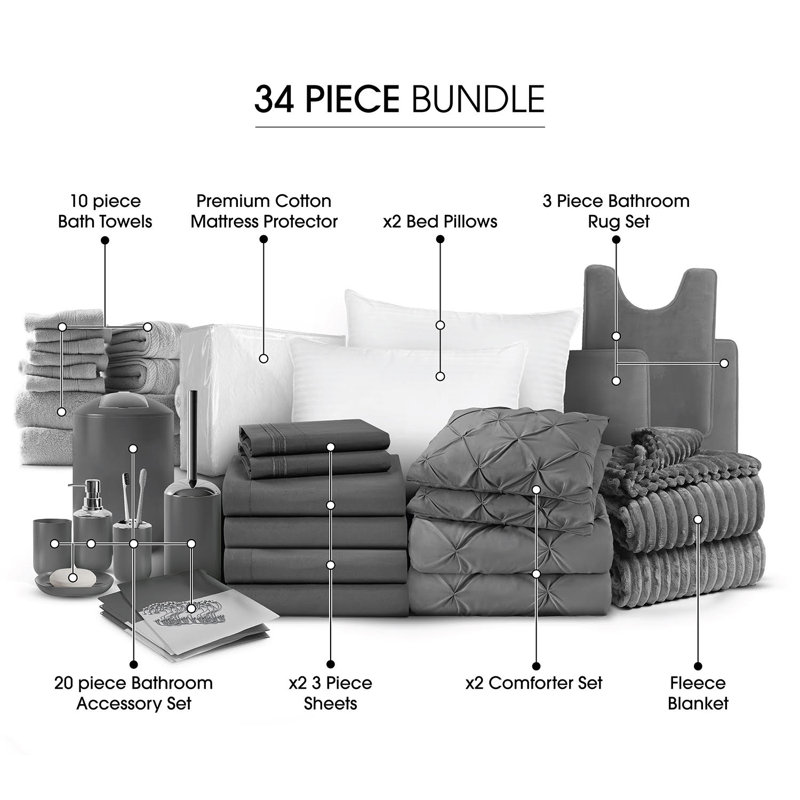 Nestl College Dorm Bundles Gray Microfiber 34 Piece Comforter Set | Wayfair