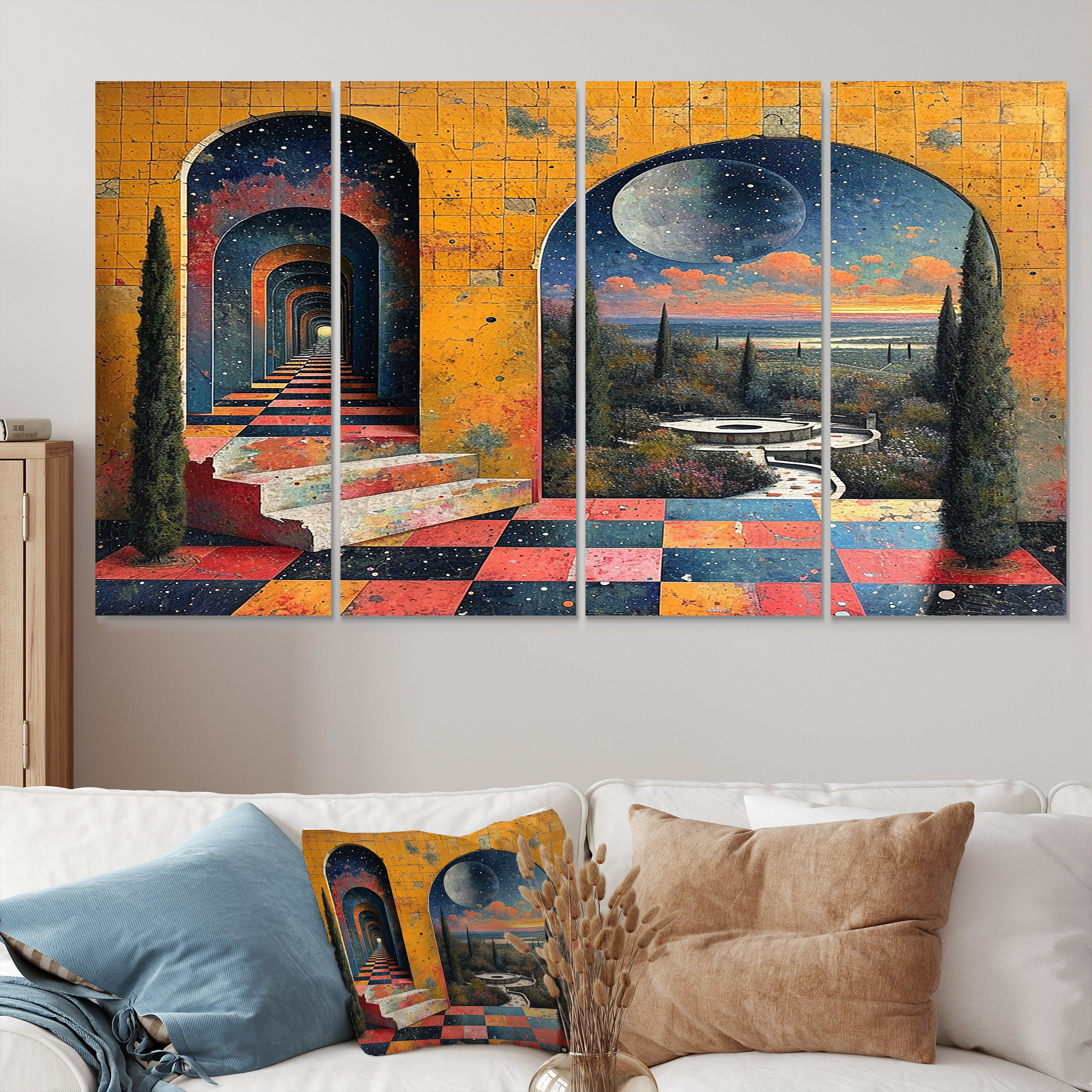 17 Stories Retro Futuristic Surrealism Infinity Hall - Cityscape Wall ...