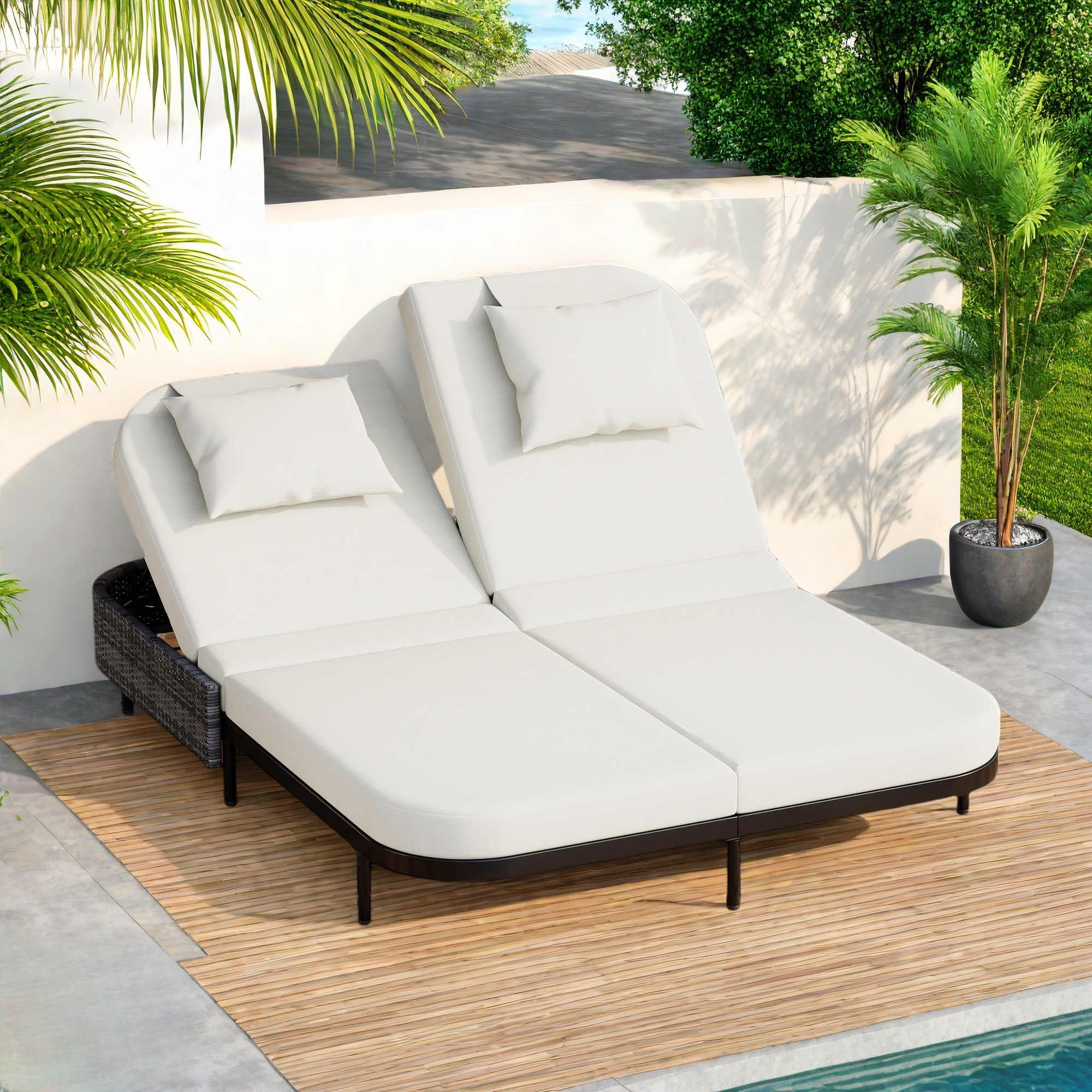 Latitude Run® Outdoor Rattan Daybed With 5-position Adjustable Backrest ...