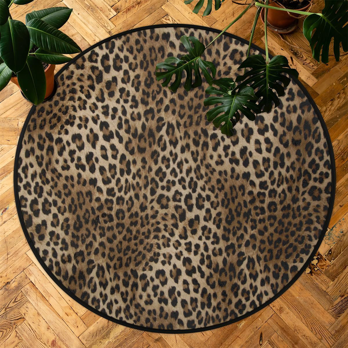 Mercer41 Animal Print Round Area Rug, Leopard Print Non-Slip Circle Rug ...