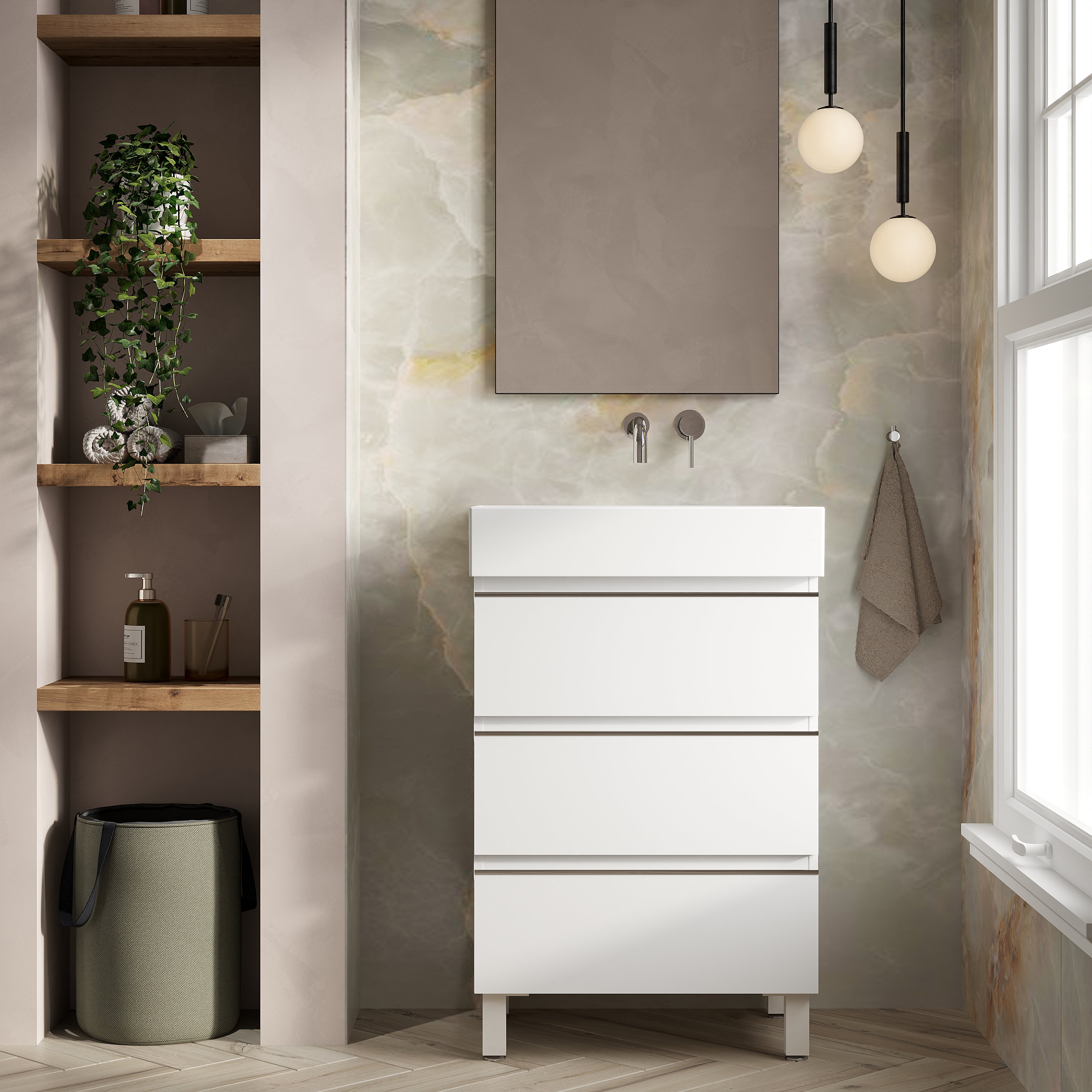 Ebern Designs Ryelan 600mm Floorstanding Vanity Unit With Veneto 0 Tap Hole Basin - Gloss White ...