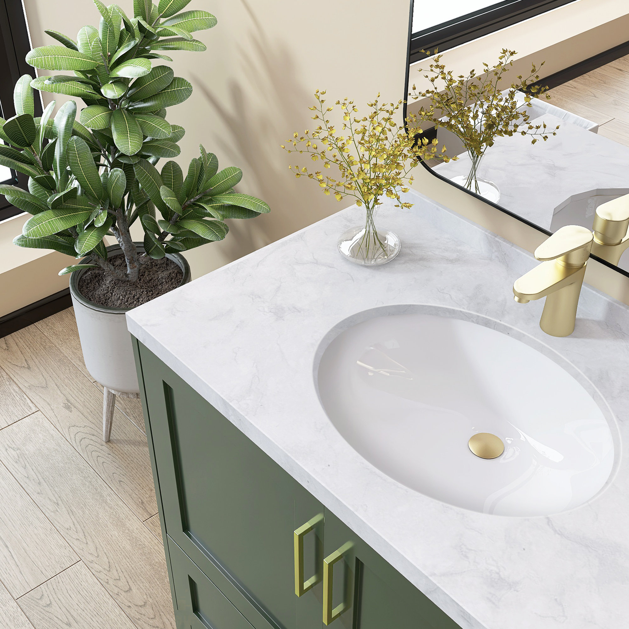 ZEAFIVE 19 In. Undermount Oval U-Shape Bathroom Sink With Overflow In ...