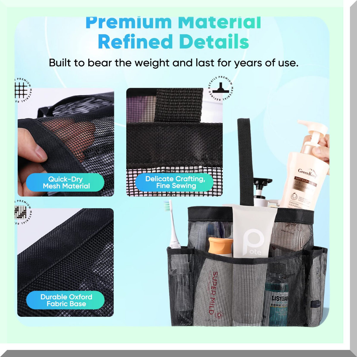 BRBCA Ultimate 8-Pocket Mesh Shower Caddy - Portable Dorm Room & Travel ...