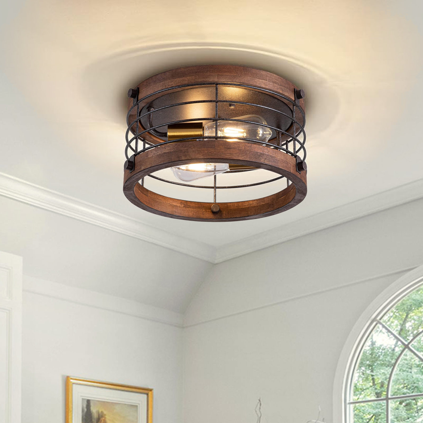 17 Stories Lilbern Farmhouse Flush Mount Ceiling Light, 12.6 Inch 2 ...