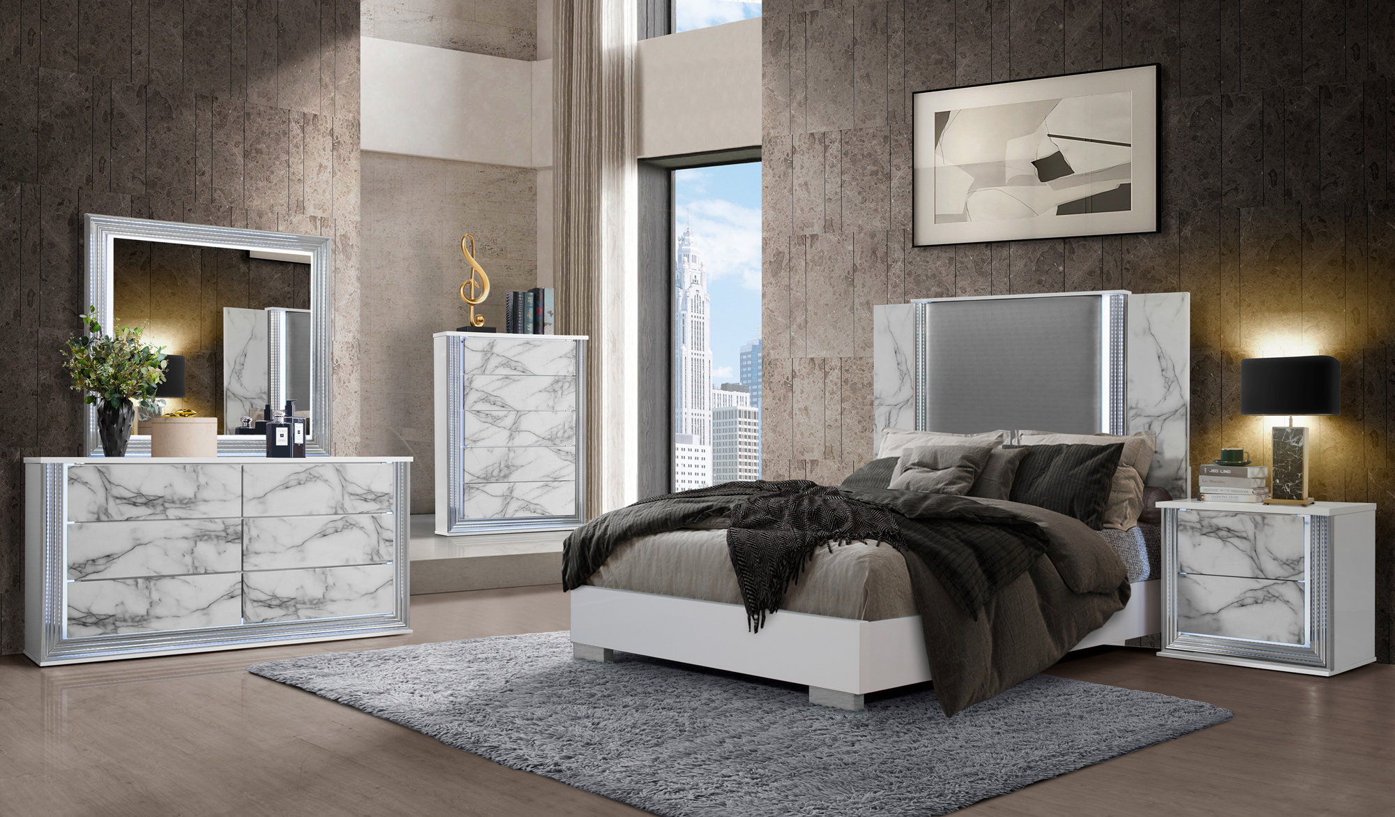 Everly Quinn MOON WHITE MARBLE 5PC BEDROOM SET - Wayfair Canada