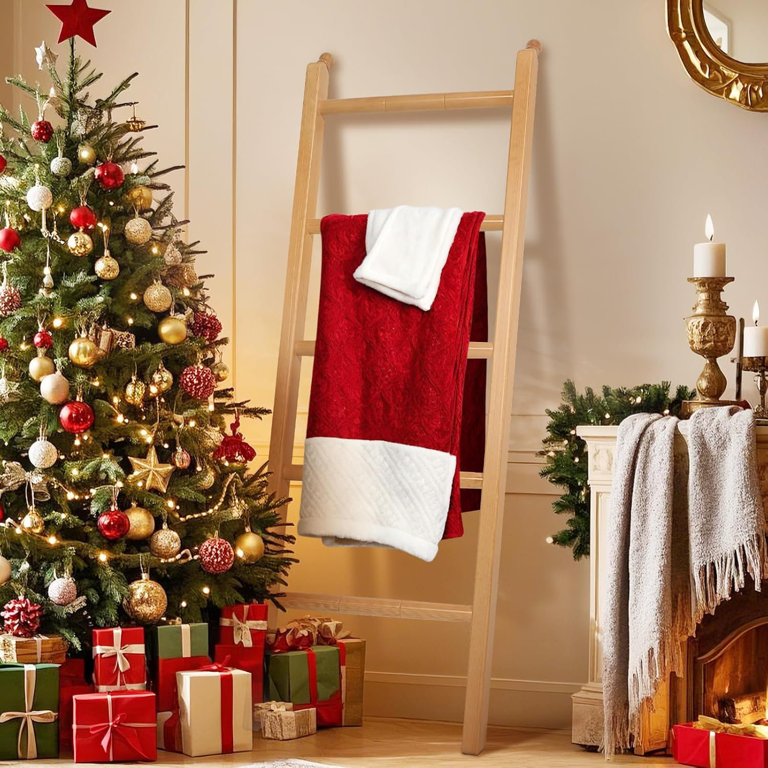 Hokku Designs Wooden Blanket Ladder Living Room Fully Assembled 5Ft (57 ...