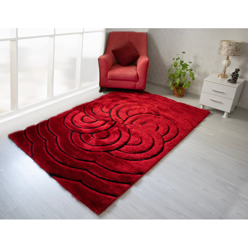 Brayden Studio® 3D Shaggy Red 5X7 Area Rug | Wayfair