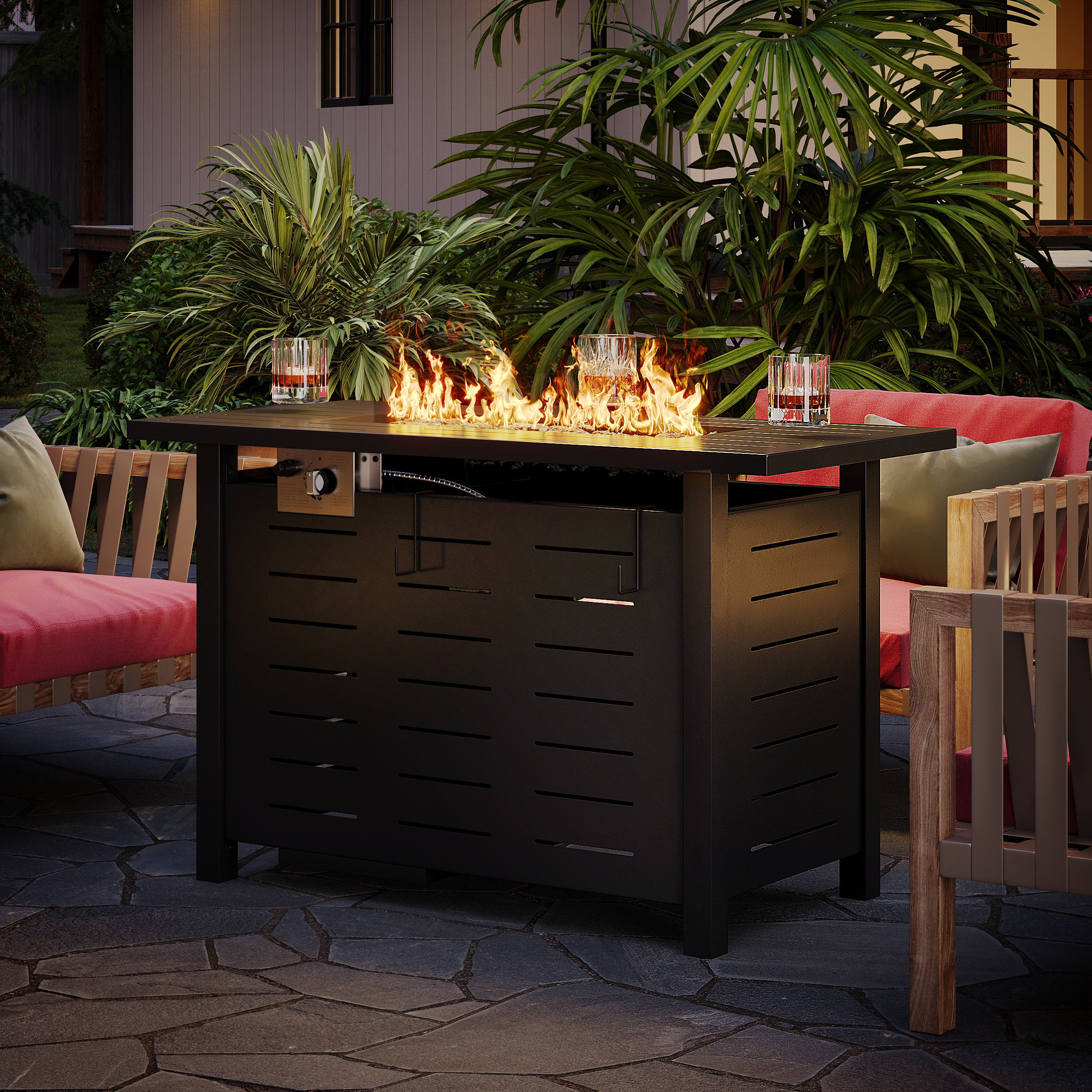 JolyDale 25.3'' H X 40'' W Steel Propane Outdoor Fire Pit Table With ...