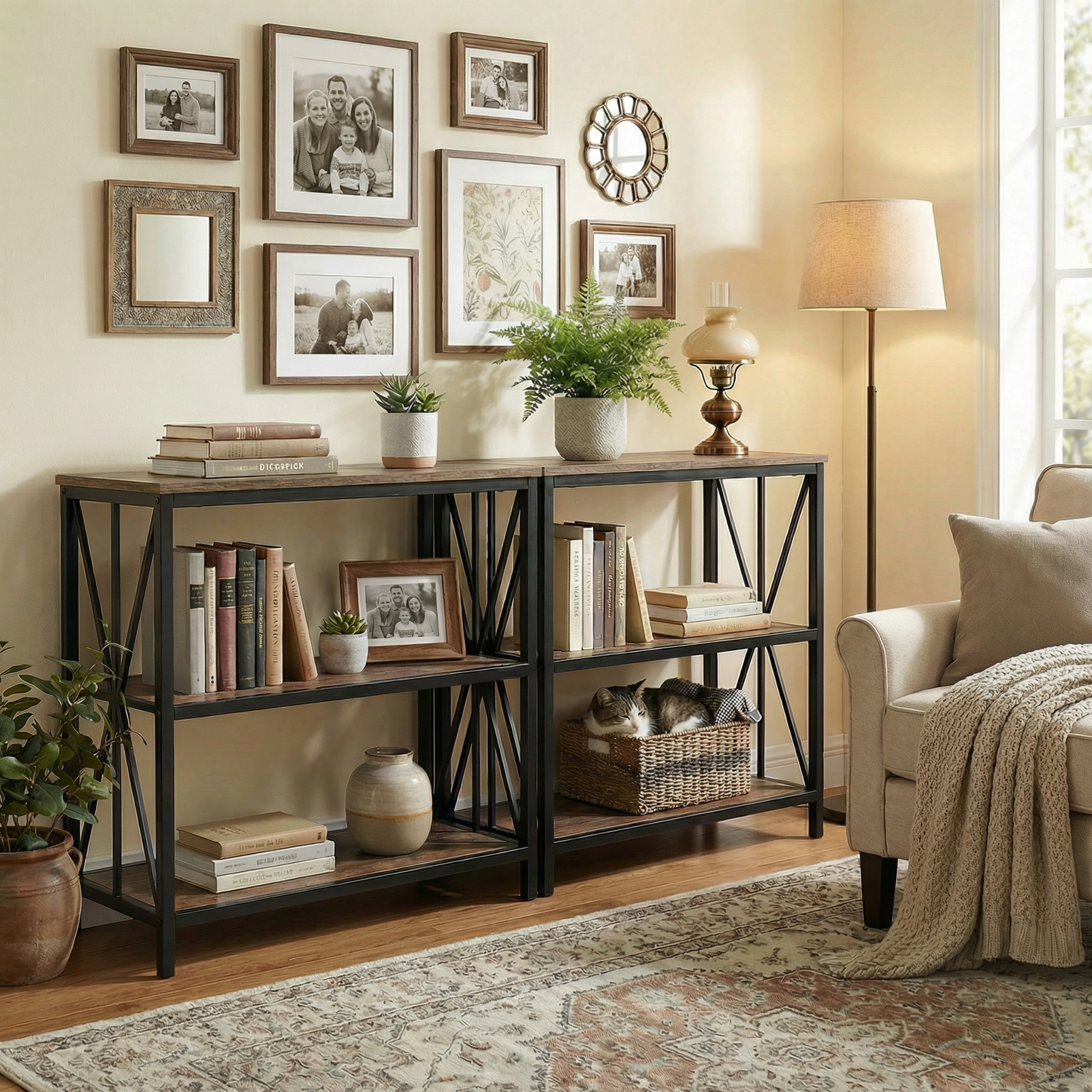 17 Stories Mariamu 3-Tier Bookshelf Set – Industrial Style Wooden ...