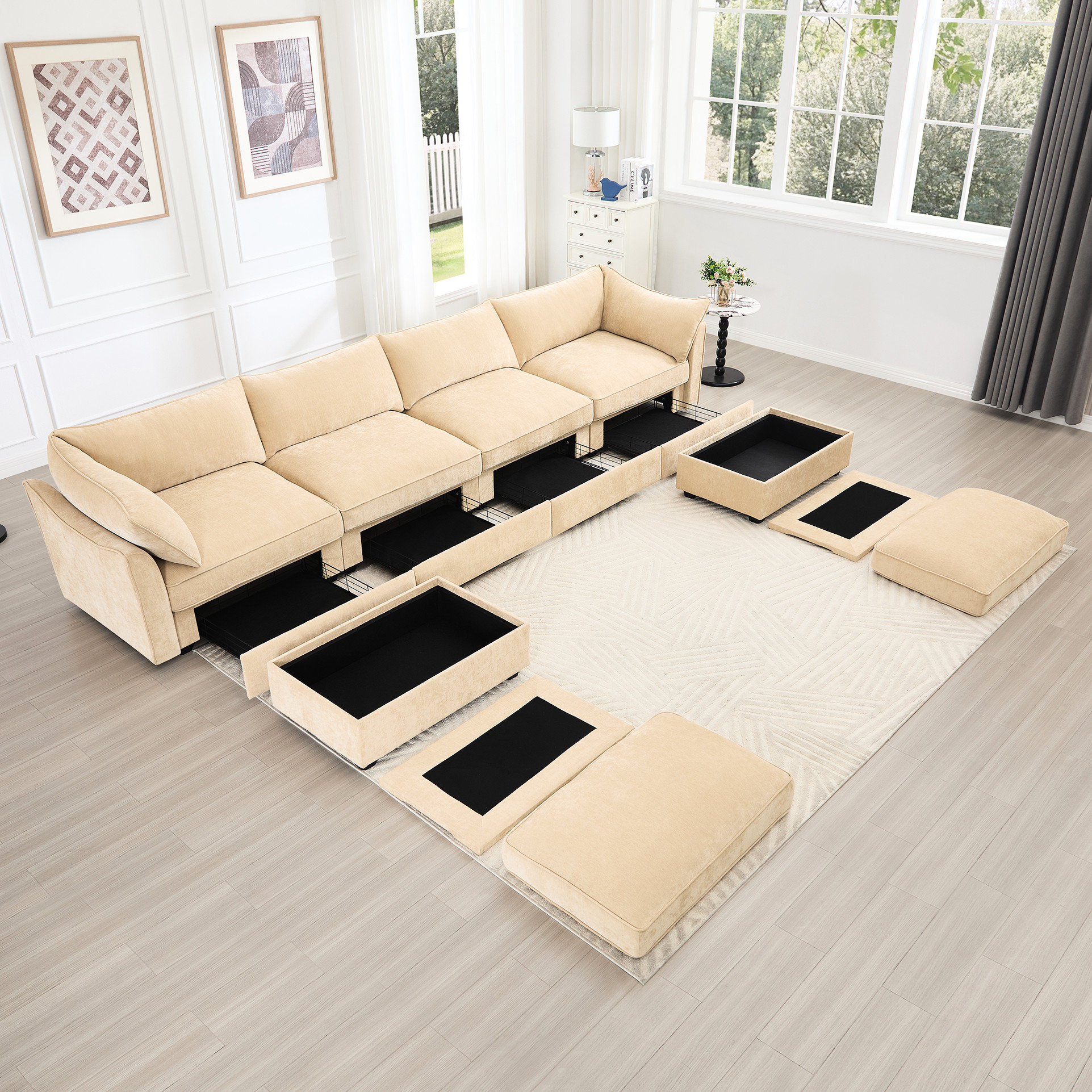 Hokku Designs 4 - Seat U Shape With 2 Movable Ottomans, 6 Modular ...