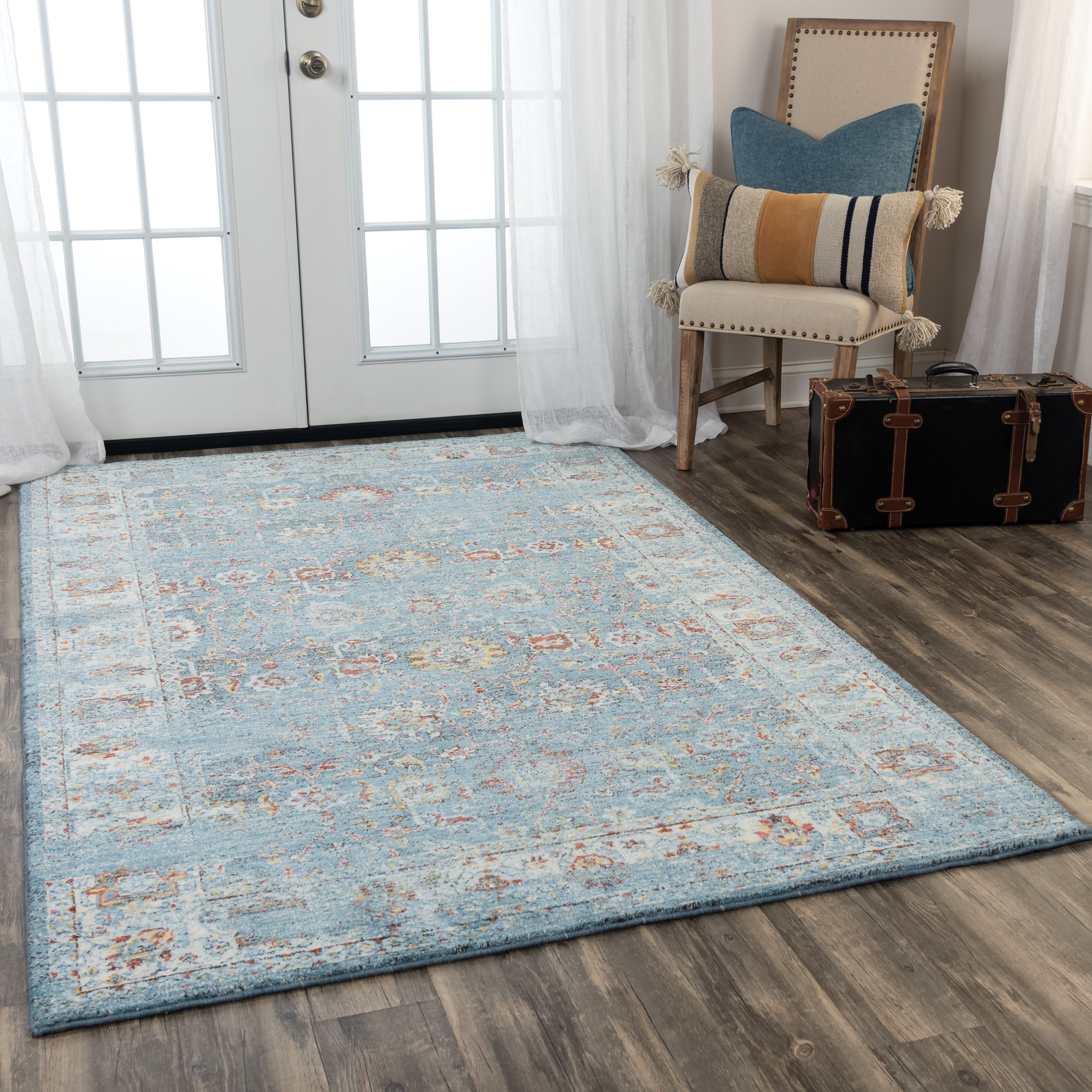 Bungalow Rose Maratea Floral Wool Blue/Beige Area Rug | Wayfair