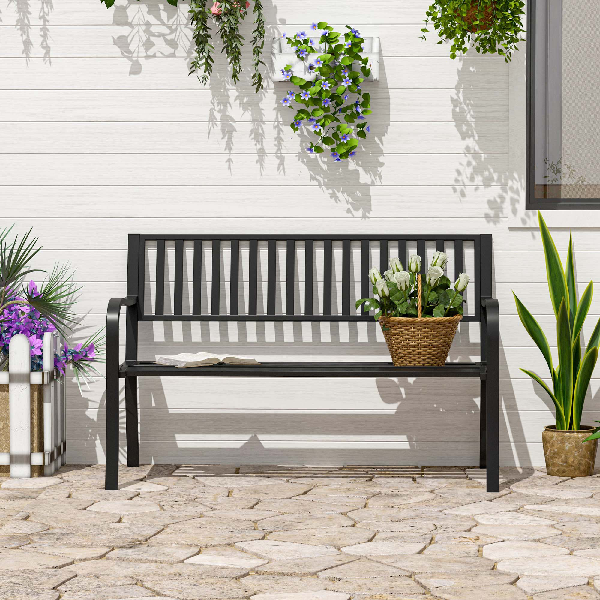 17 Stories Sacalinu 50" Outdoor Garden Bench, Patio Bench with Slatted ...