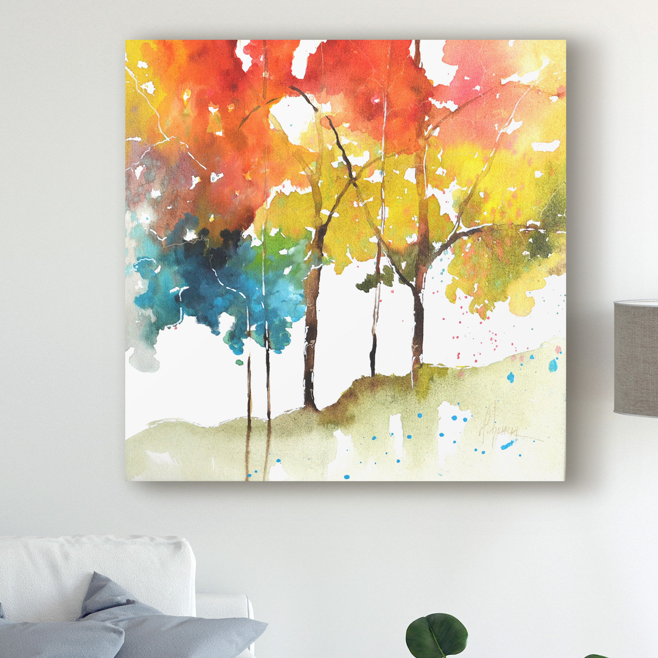 Winston Porter 'Rainbow Trees II' Watercolor Painting Print on Wrapped ...