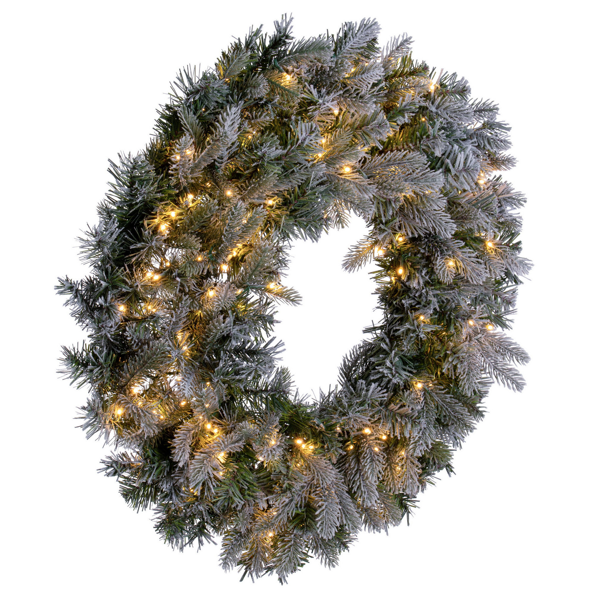 Primrue Frosted Douglas Fir Pre-Lit Dura-Lit 36" Lighted PVC Wreath ...