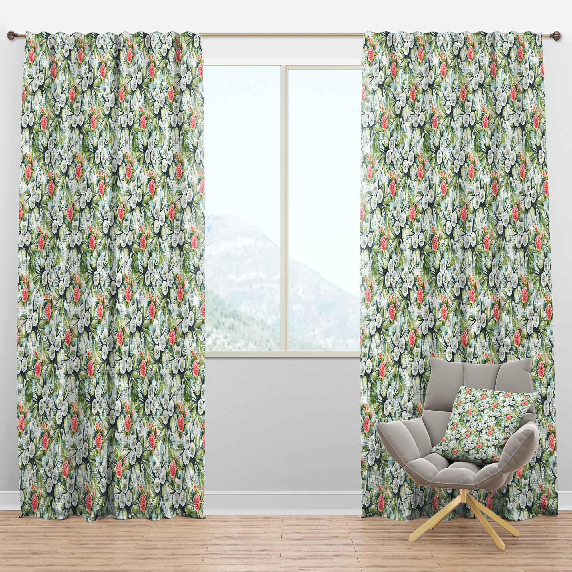 Design Art Floral Seamless pattern Flower - Farmhouse Velvet Curtain ...
