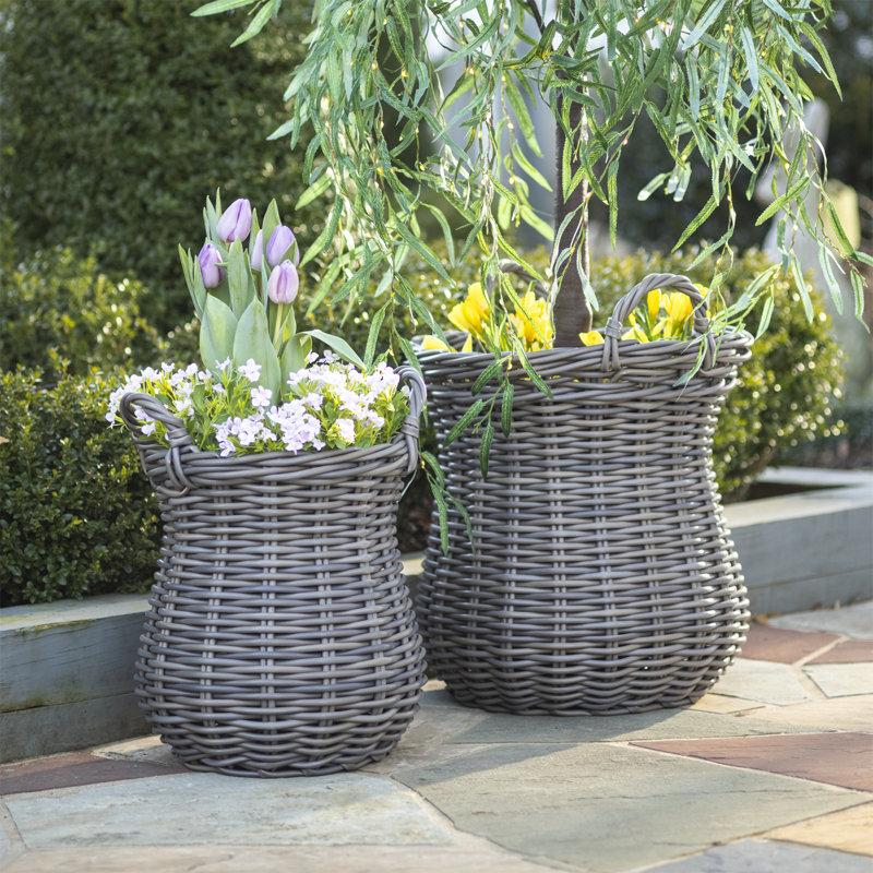 Birch Lane™ Keefer 2-Piece Resin Wicker Indoor/Outdoor Pot Planter Set ...