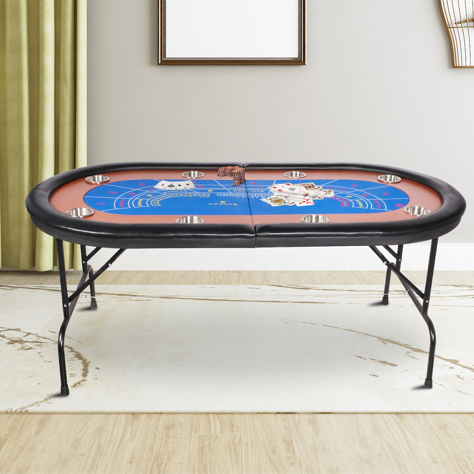 LUCKYREMORE 70.86'' 8 - Player Blue Foldable Poker Table | Wayfair