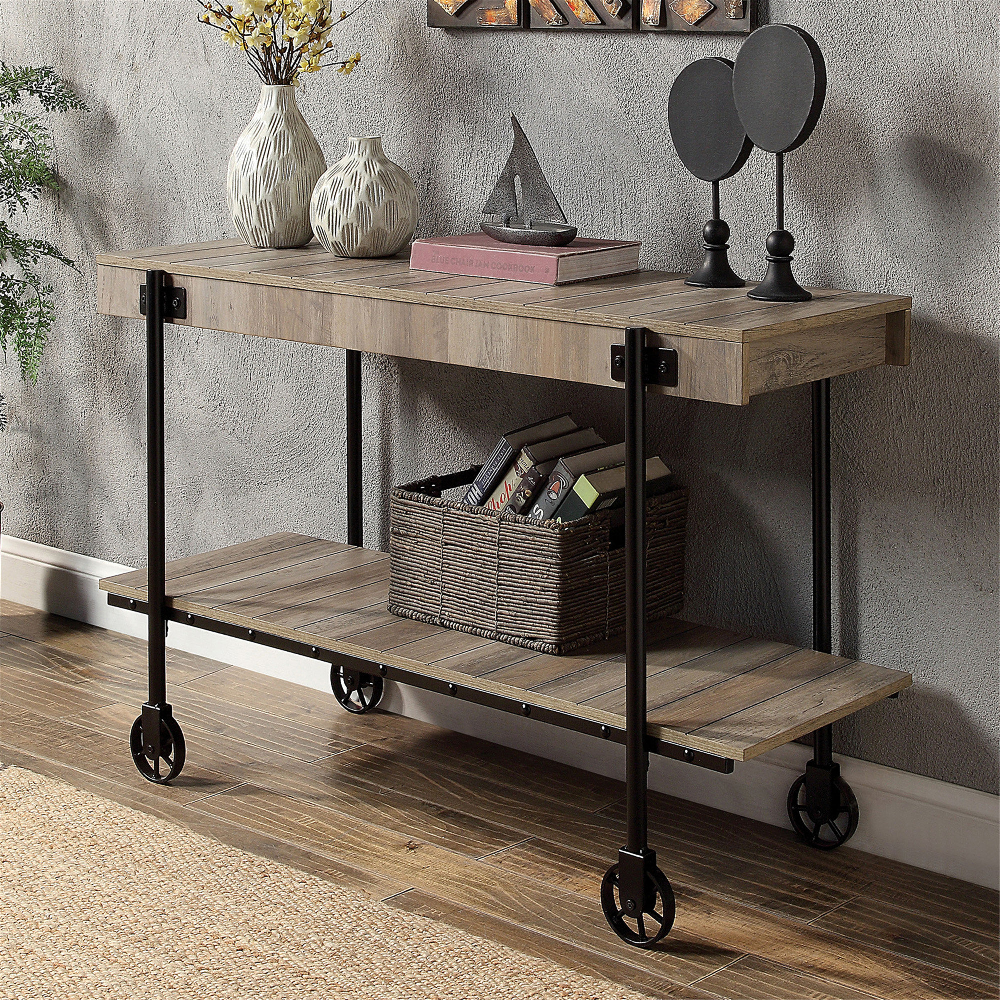 Ophelia & Co. Industrial Style 1Pc Sofa Table Natural Tone Slat Design ...