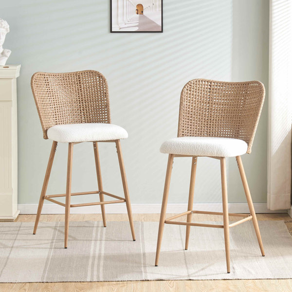 Bayou Breeze Rattan Counter Height Bar Stools,26inch-upholstered Boucle ...