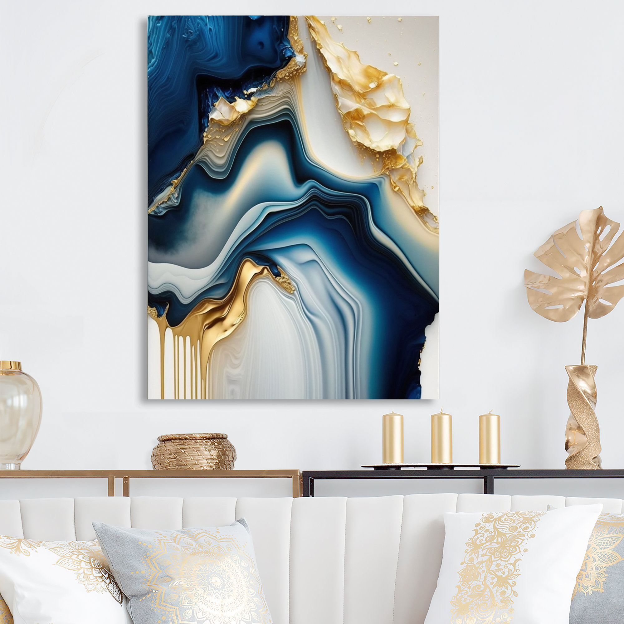 Willa Arlo™ Interiors Abstract Geode Gold And Blue Marble II - Abstract ...