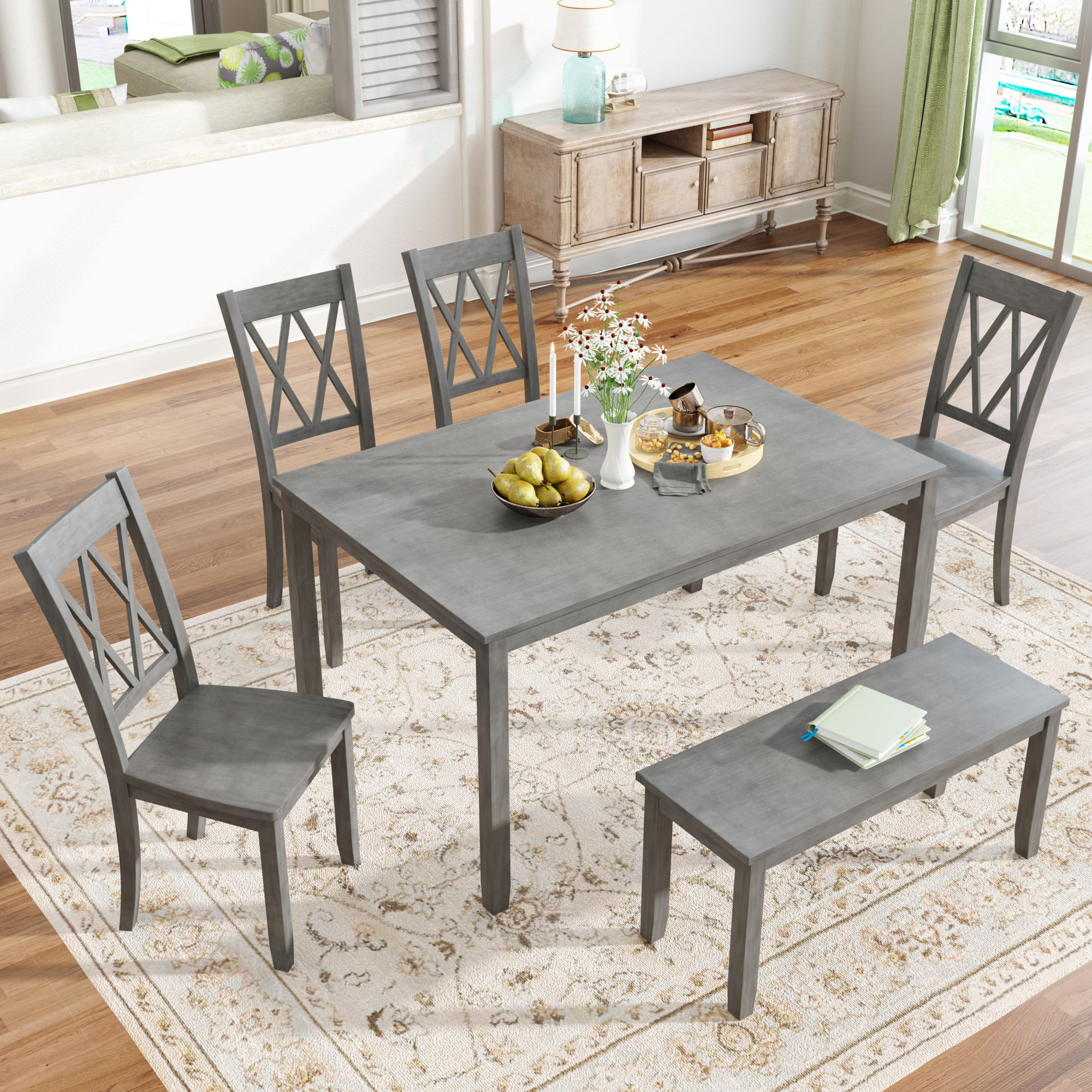 August Grove® Chakyra 6-piece Farmhouse Rustic Dining Table set with ...