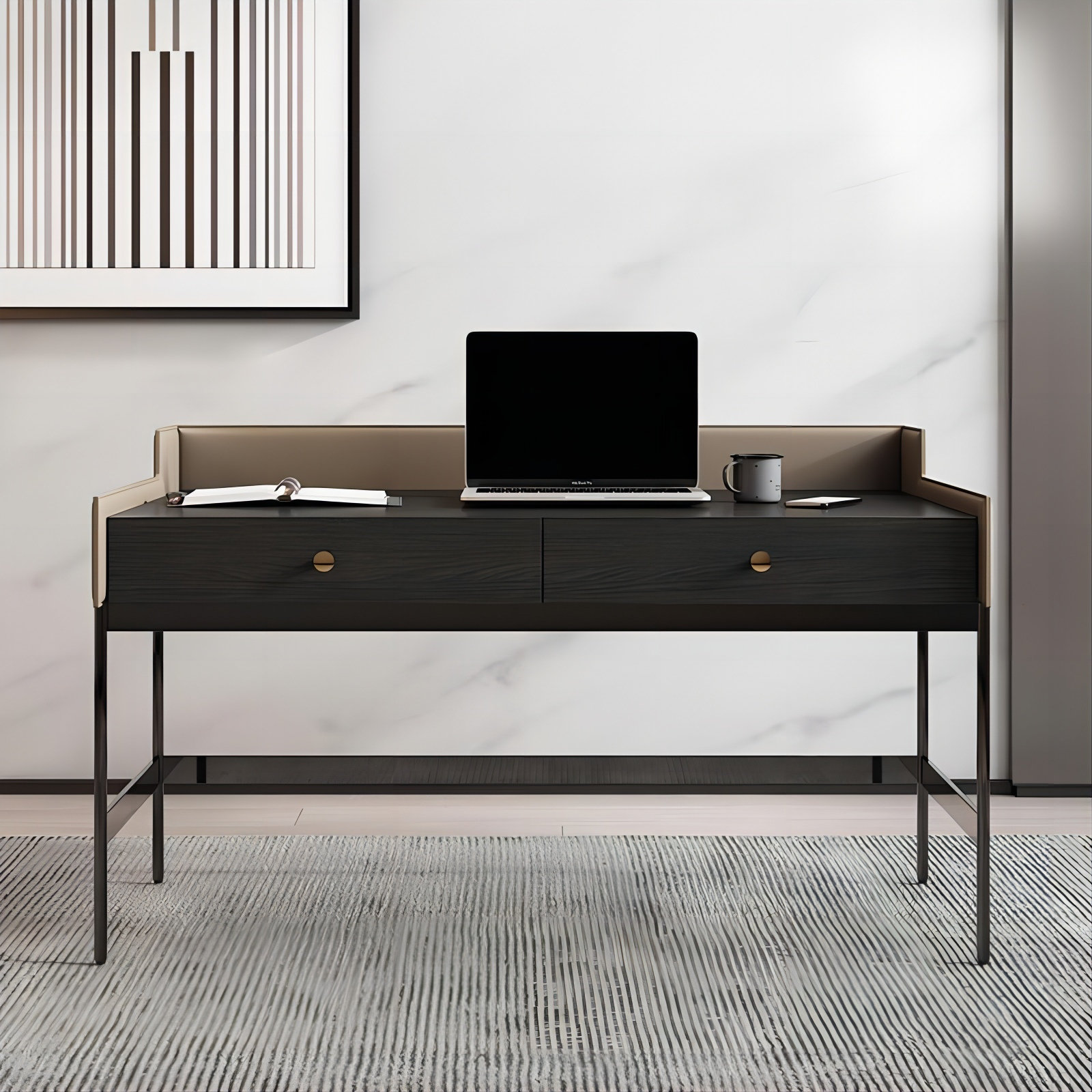 Recon Furniture 47.24"Tan Multilayer solid wood desk stainless steel ...