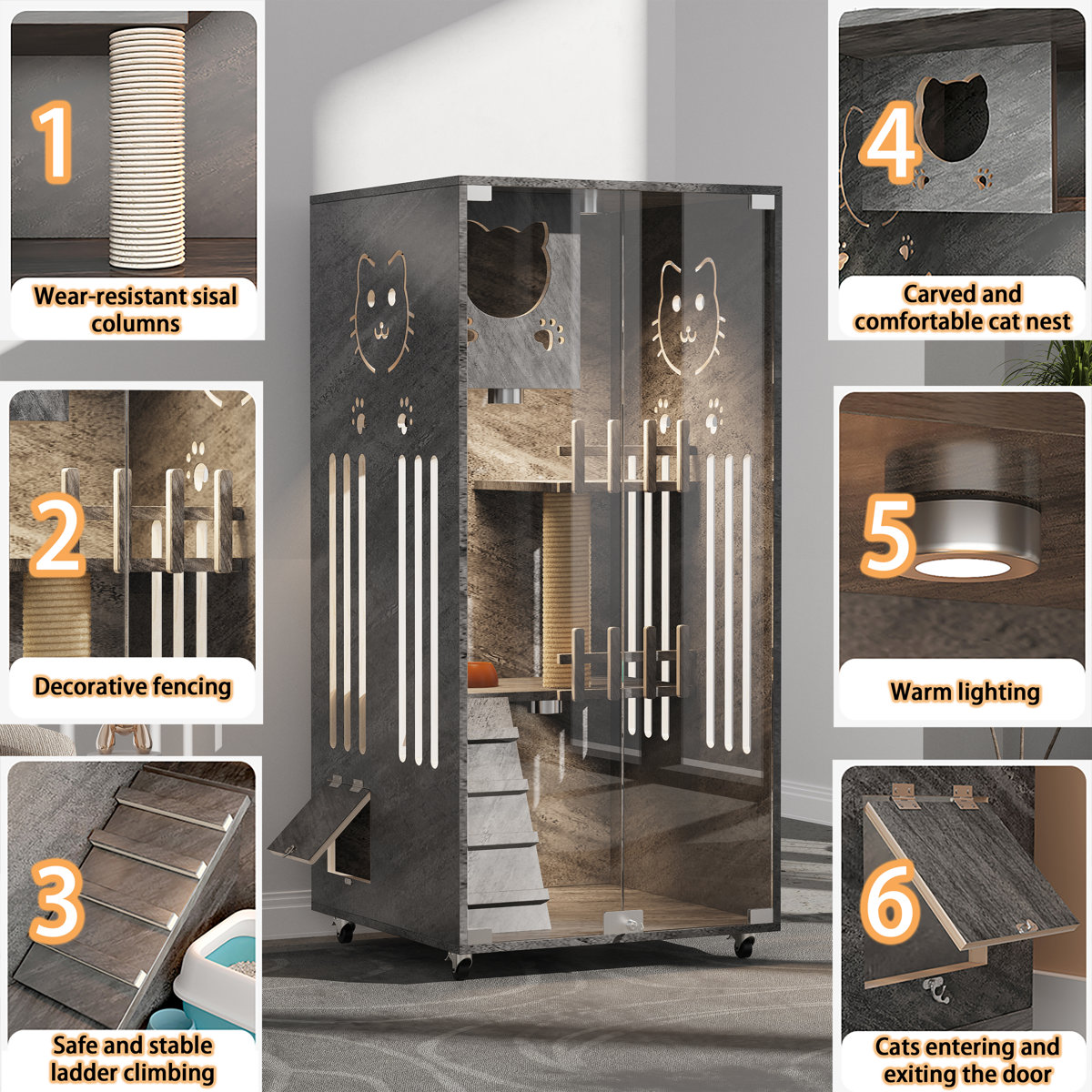 Tucker Murphy Pet™ Erlend Wooden Cat Villa, Indoor Cat Enclosure ...