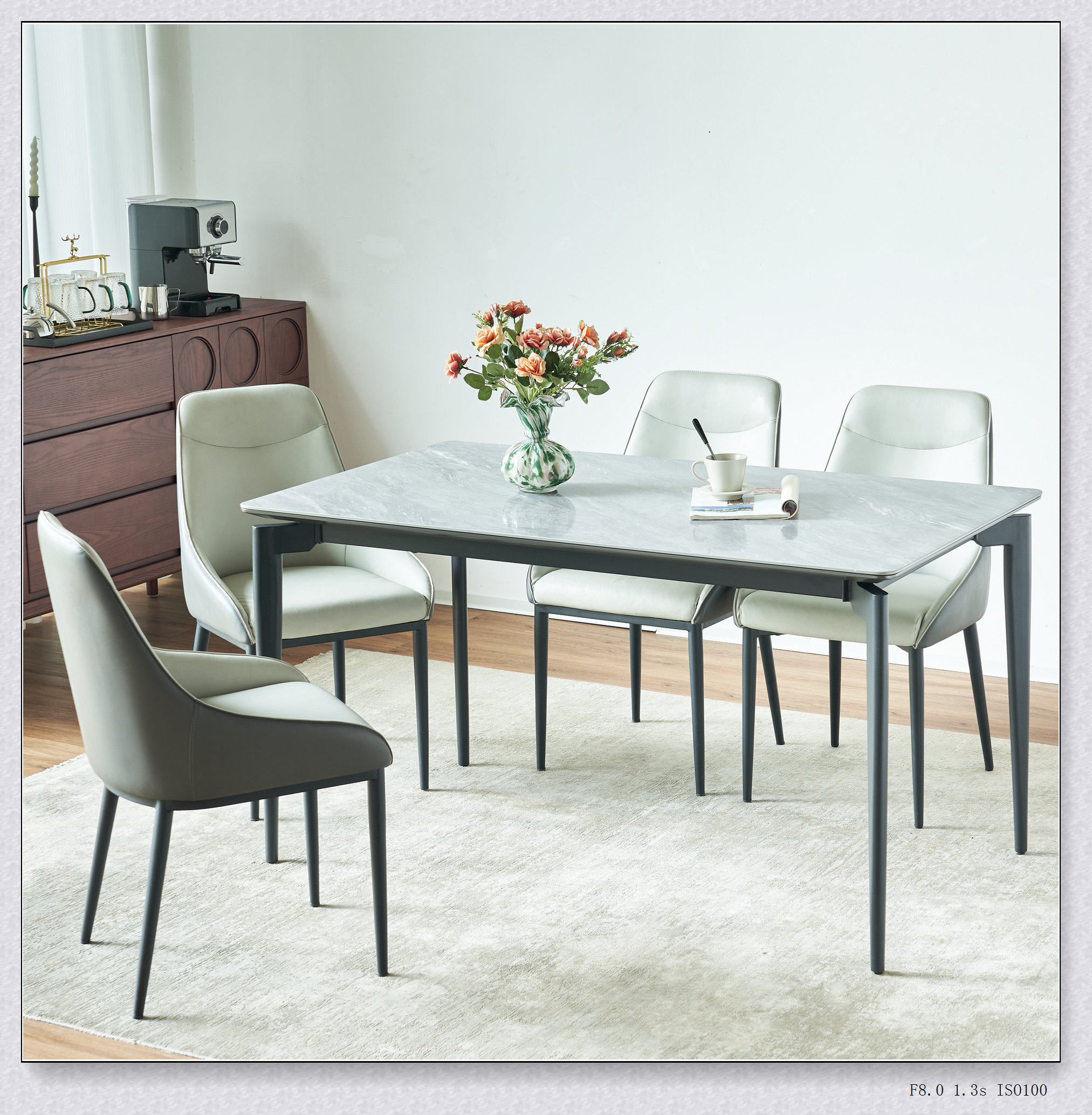 Ivy Bronx Glossy rock table with black legs,sintered stone dining table ...