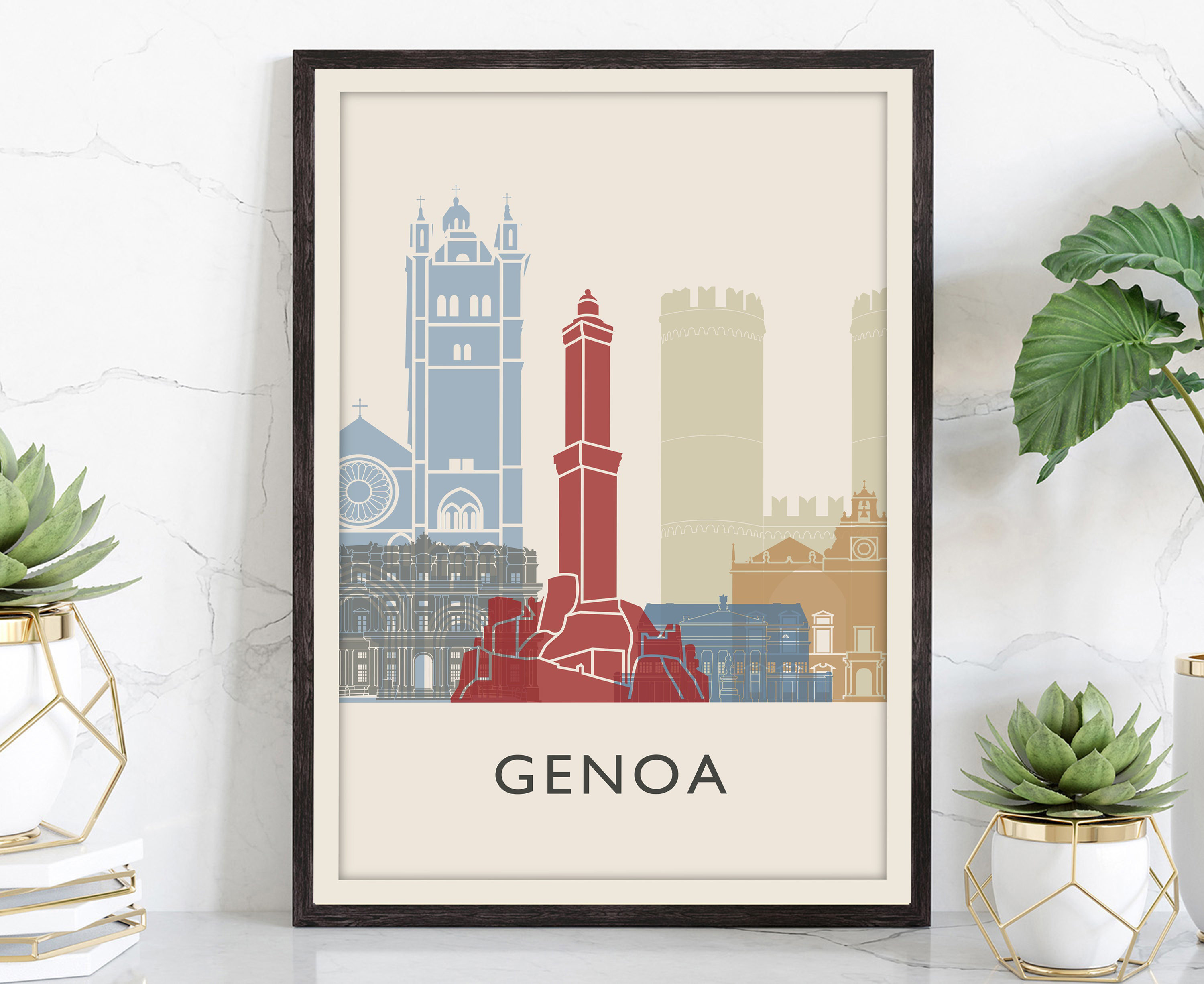 Ebern Designs Genoa Illustration World Cities Poster, Unframed Print ...