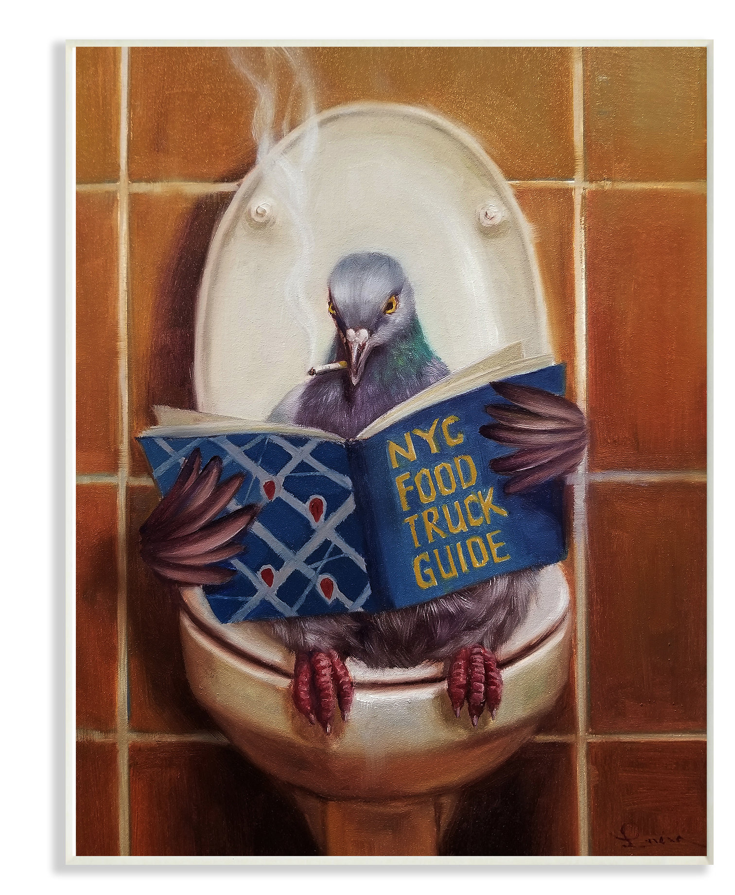 Ebern Designs 'Pigeon Smoking on The Toilet Reading' Painting by Lucia ...