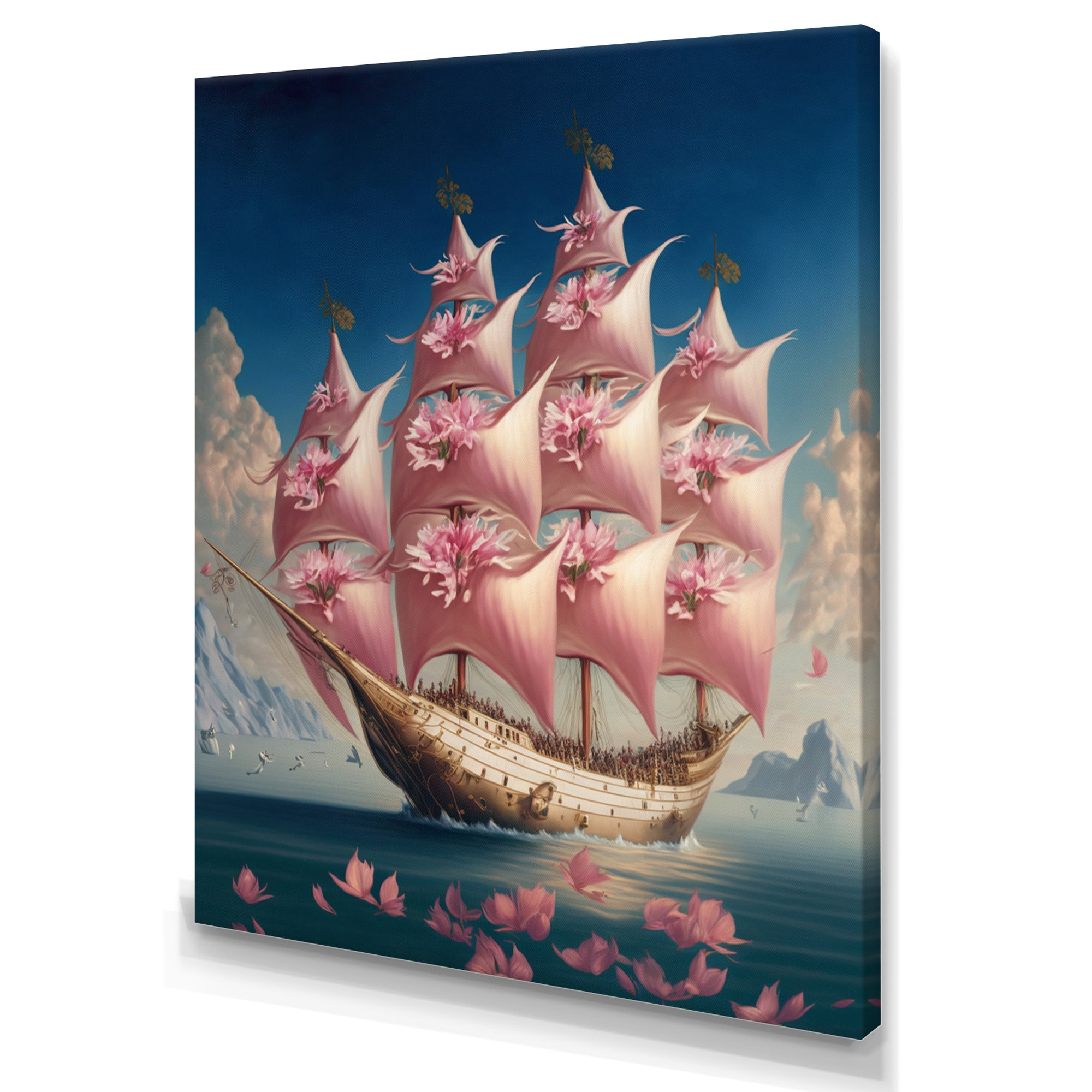 Breakwater Bay Surrealist Boat With Pink Blossoming Sails II Surrealist ...