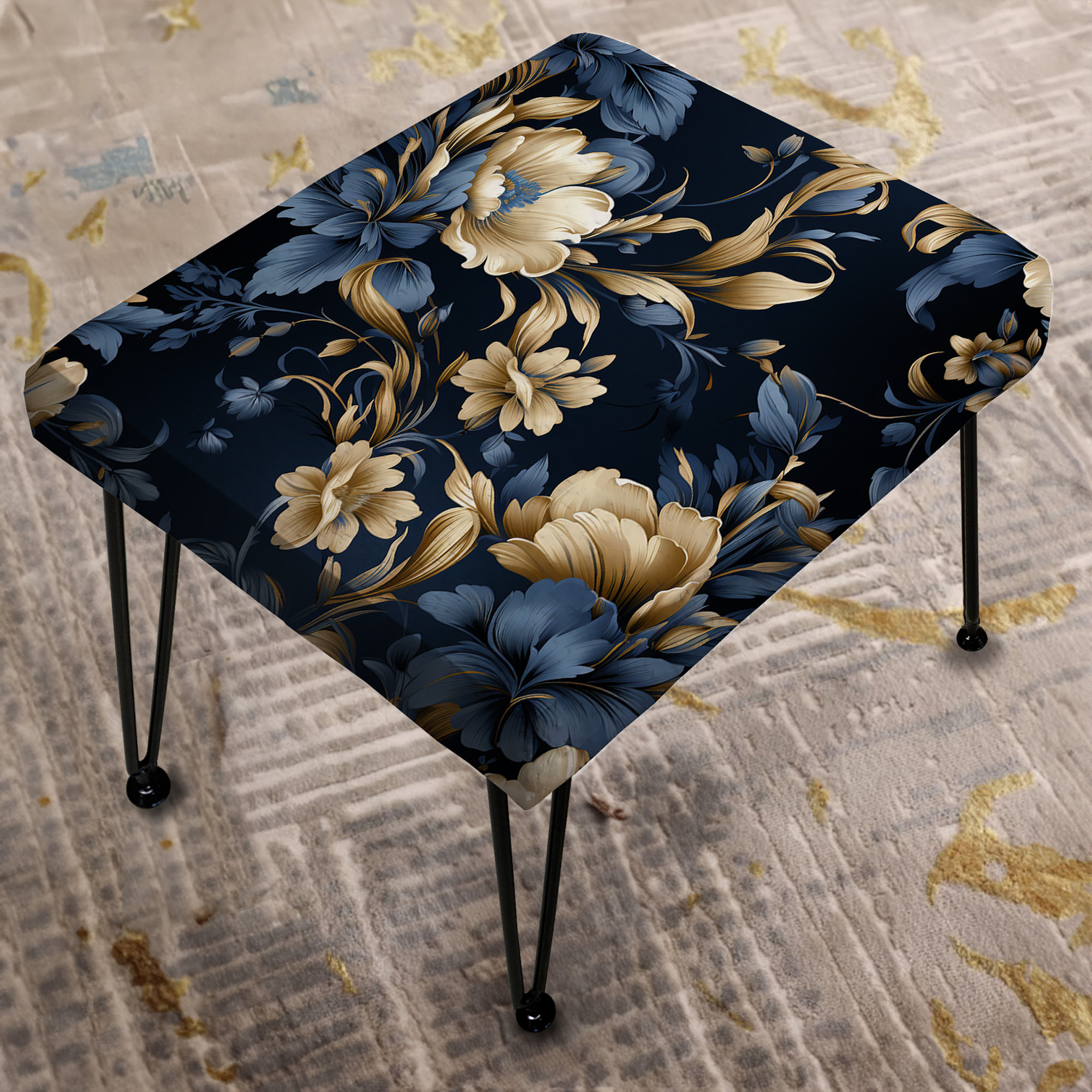 Design Art Cobalt Blue Gilded Victorian Pattern - Floral Rectangle ...