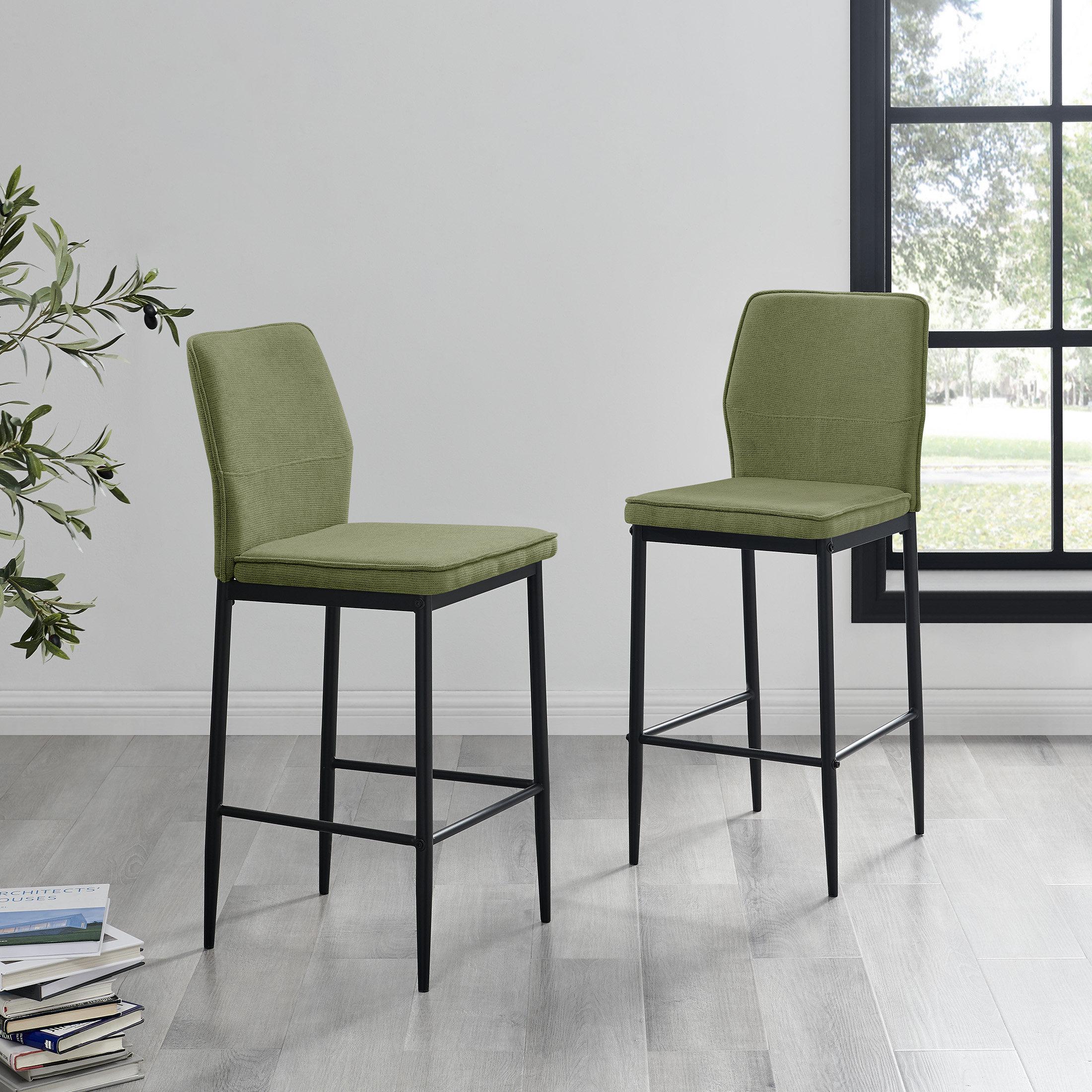 East Urban Home Niko Luxury Fabric Breakfast Bar Stool - Contemporary ...