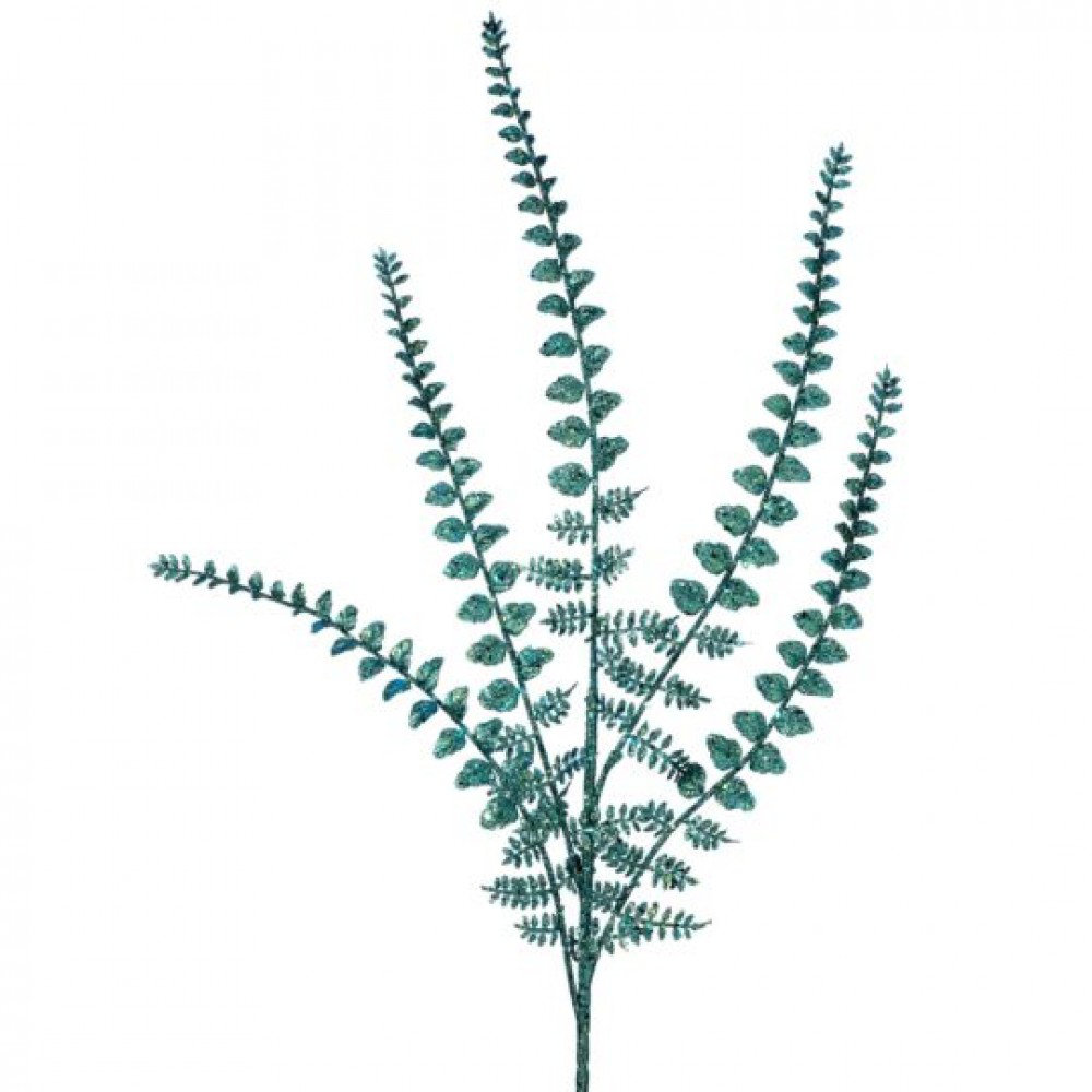 Dakota Fields Teal Glitter Ladder Fern Spray Faux Plants And Trees ...