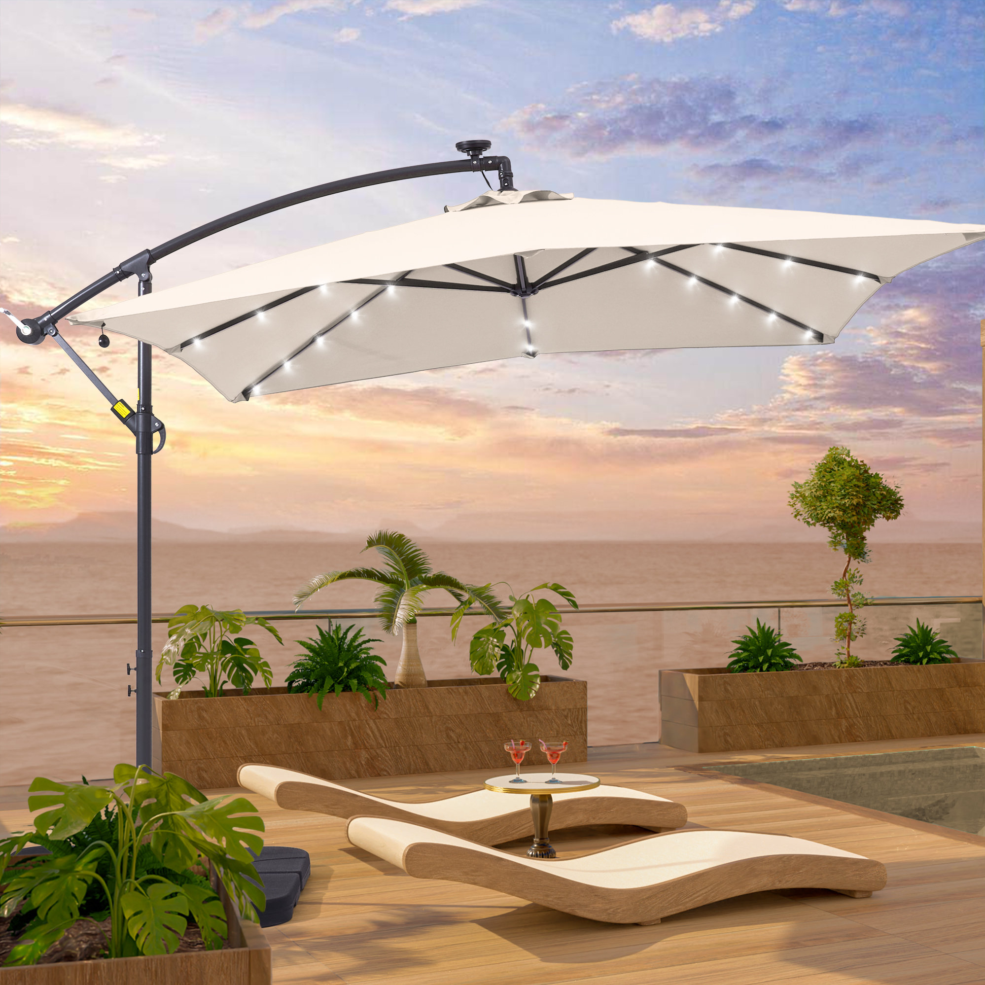 Freeport Park® Jamarion 8'2" Square Lighted Cantilever Umbrella ...