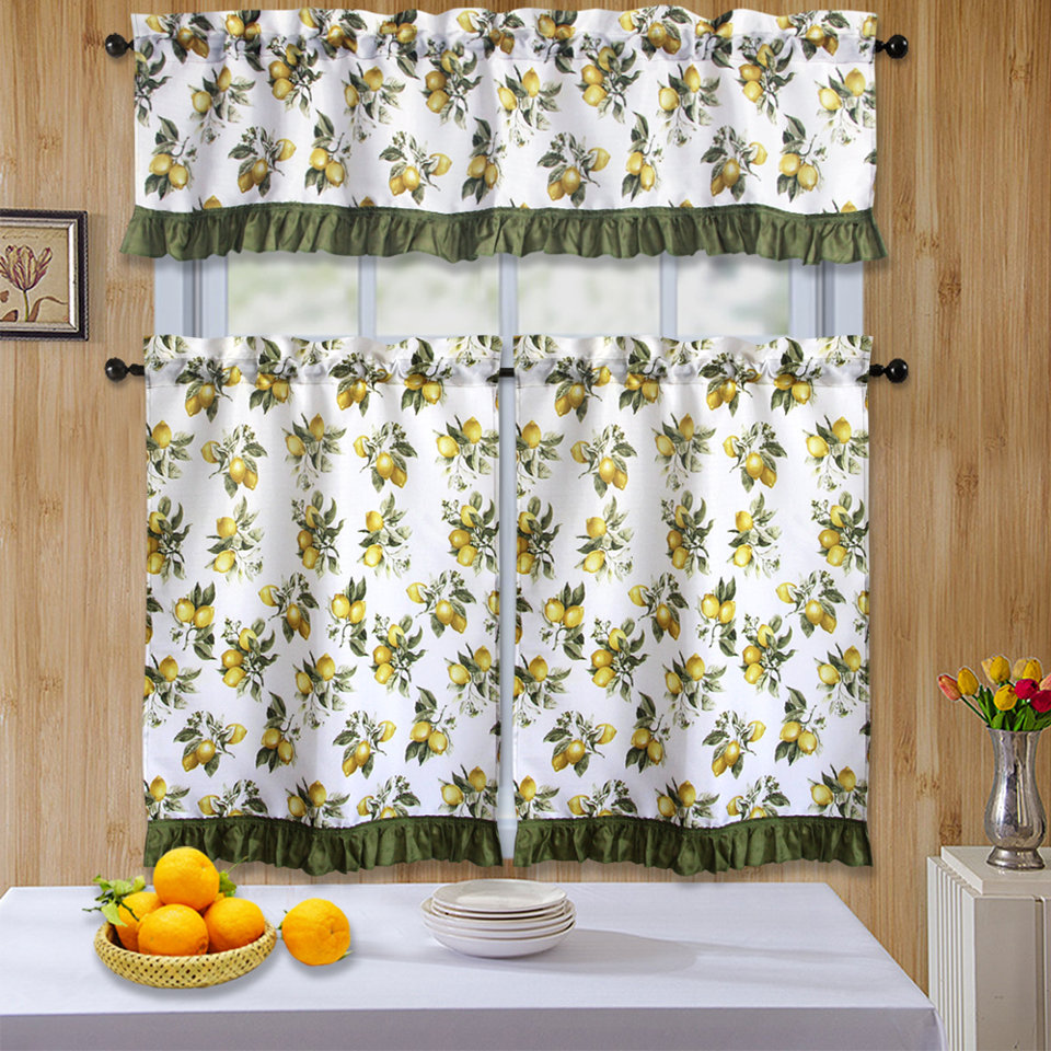 East Urban Home BT589-D28 3PC RUFFLED KITCHEN CURTAIN | Wayfair