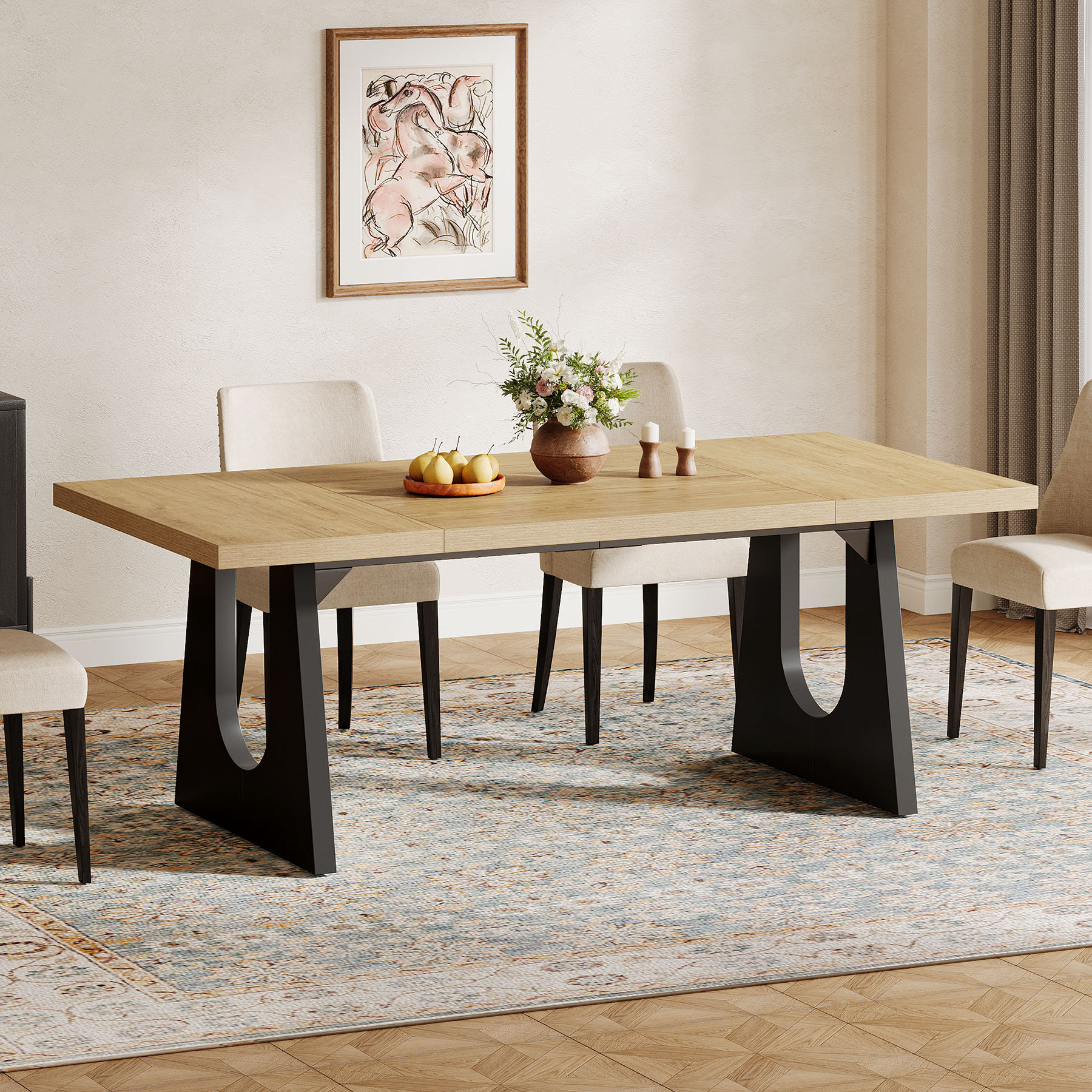 Ebern Designs Wood Dining Table For 6-8 People, 70.8" Modern Rectangle ...
