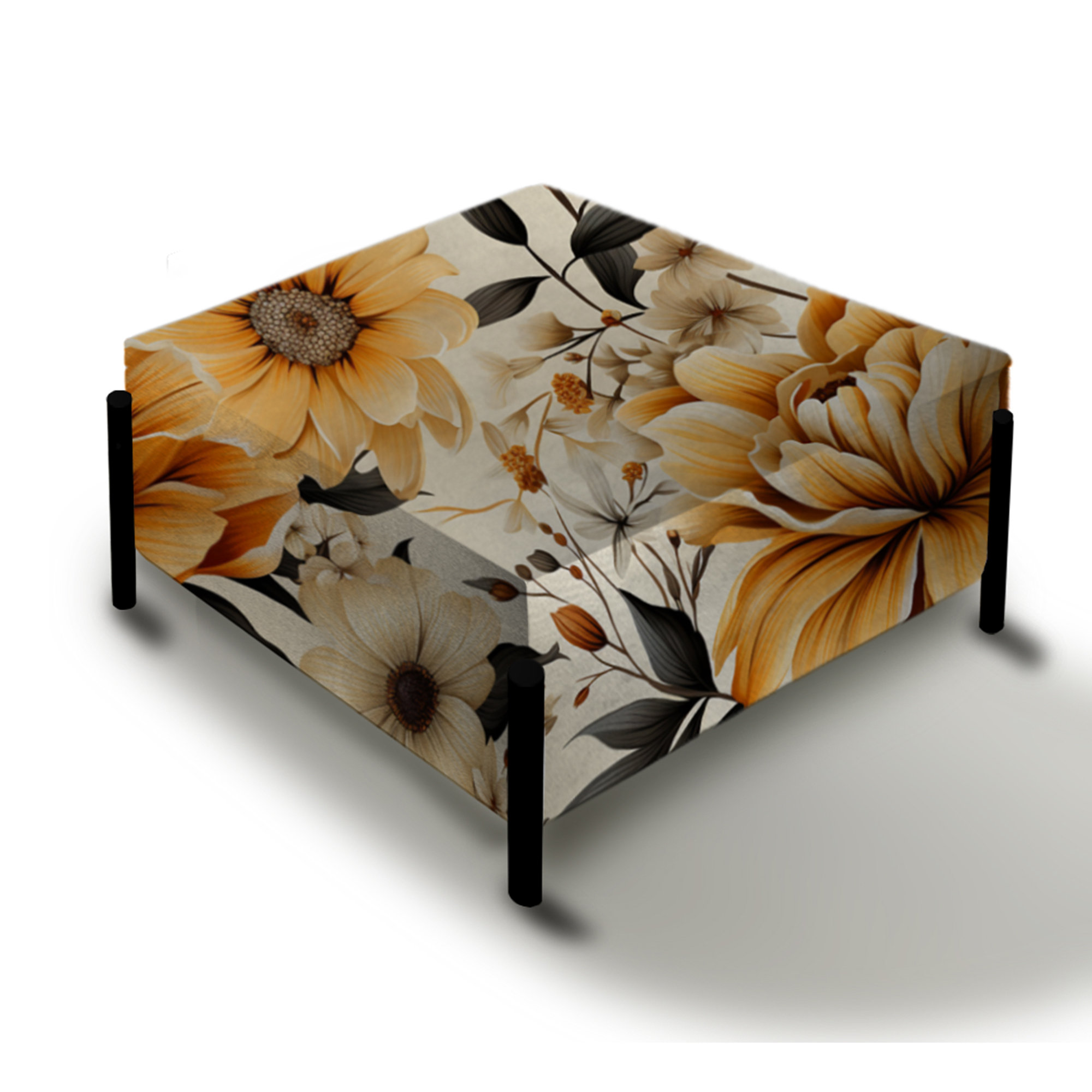 Design Art Autumn Cottage Flowers Pattern - Floral Large Square Ottoman ...