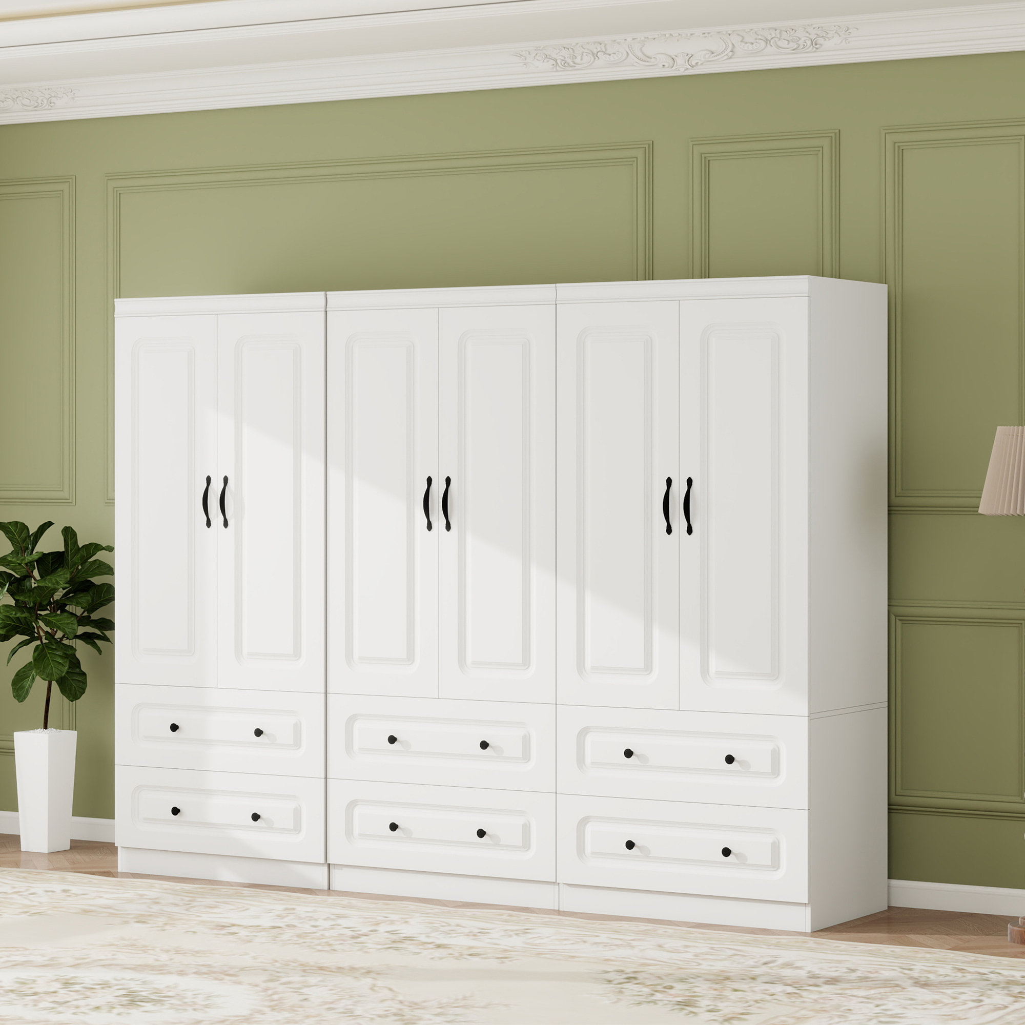 Red Barrel Studio® Elegant White Armoire Wardrobe Closet with Six Doors ...