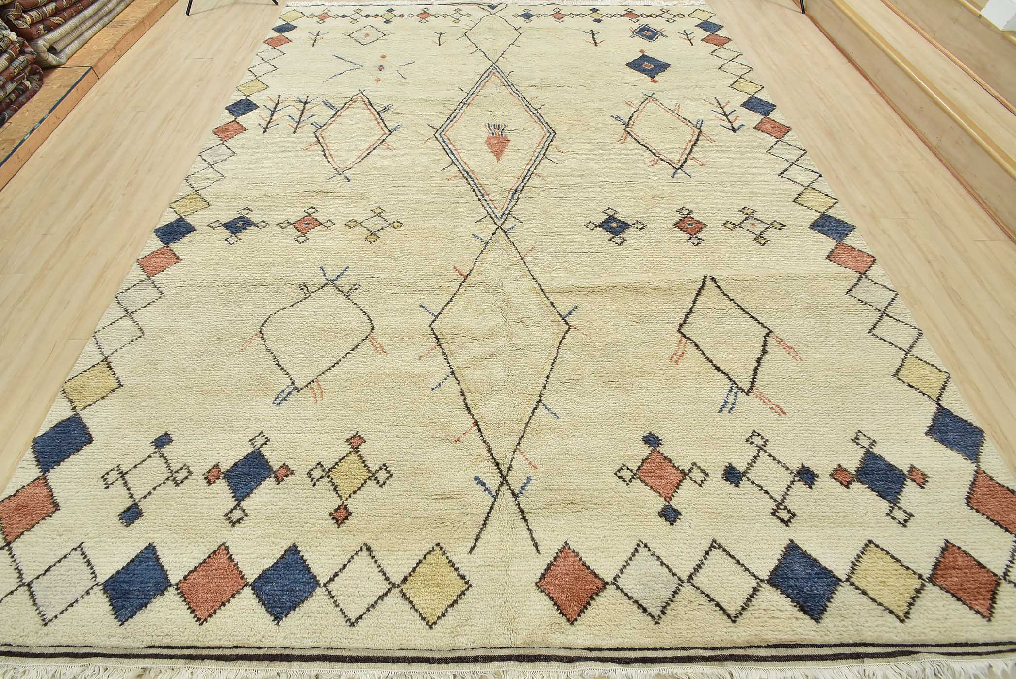 ERugBazaar Moroccan Hand-Knotted Wool Area Rug in Ivory/Blue/Brown ...