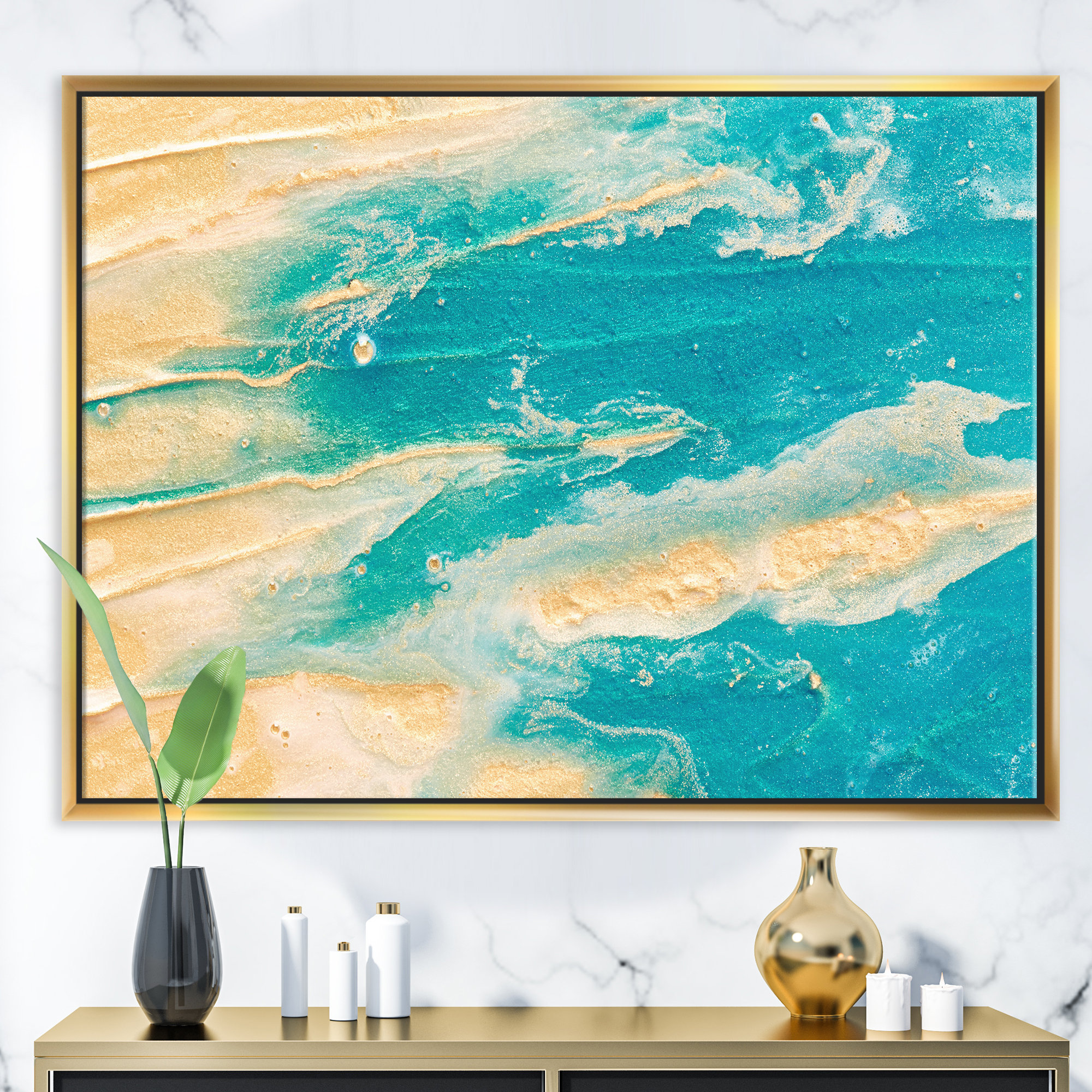 East Urban Home Blue And Yellow Ocean Beach Oil Paint Blue And Yellow ...