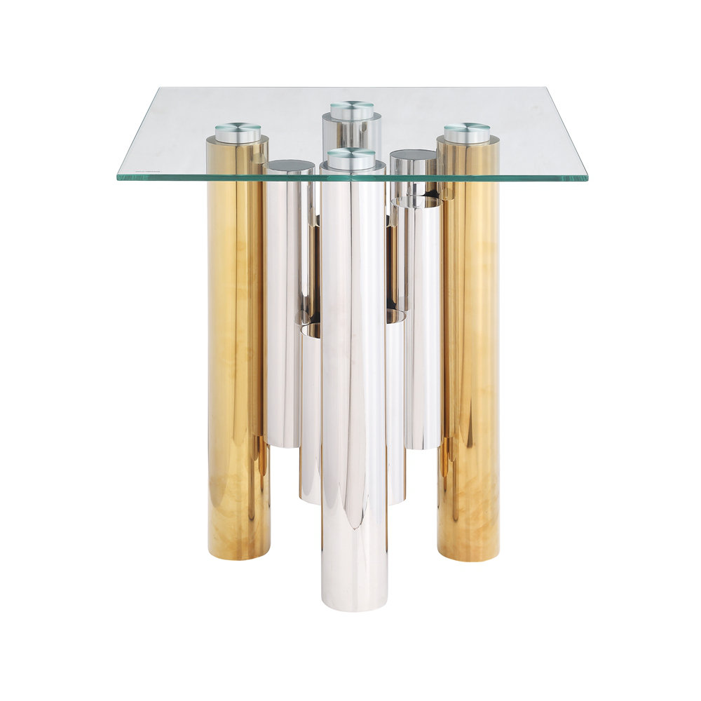 Ivy Bronx Stainless Steel Square Glass End Table For Living Room- 20 ...