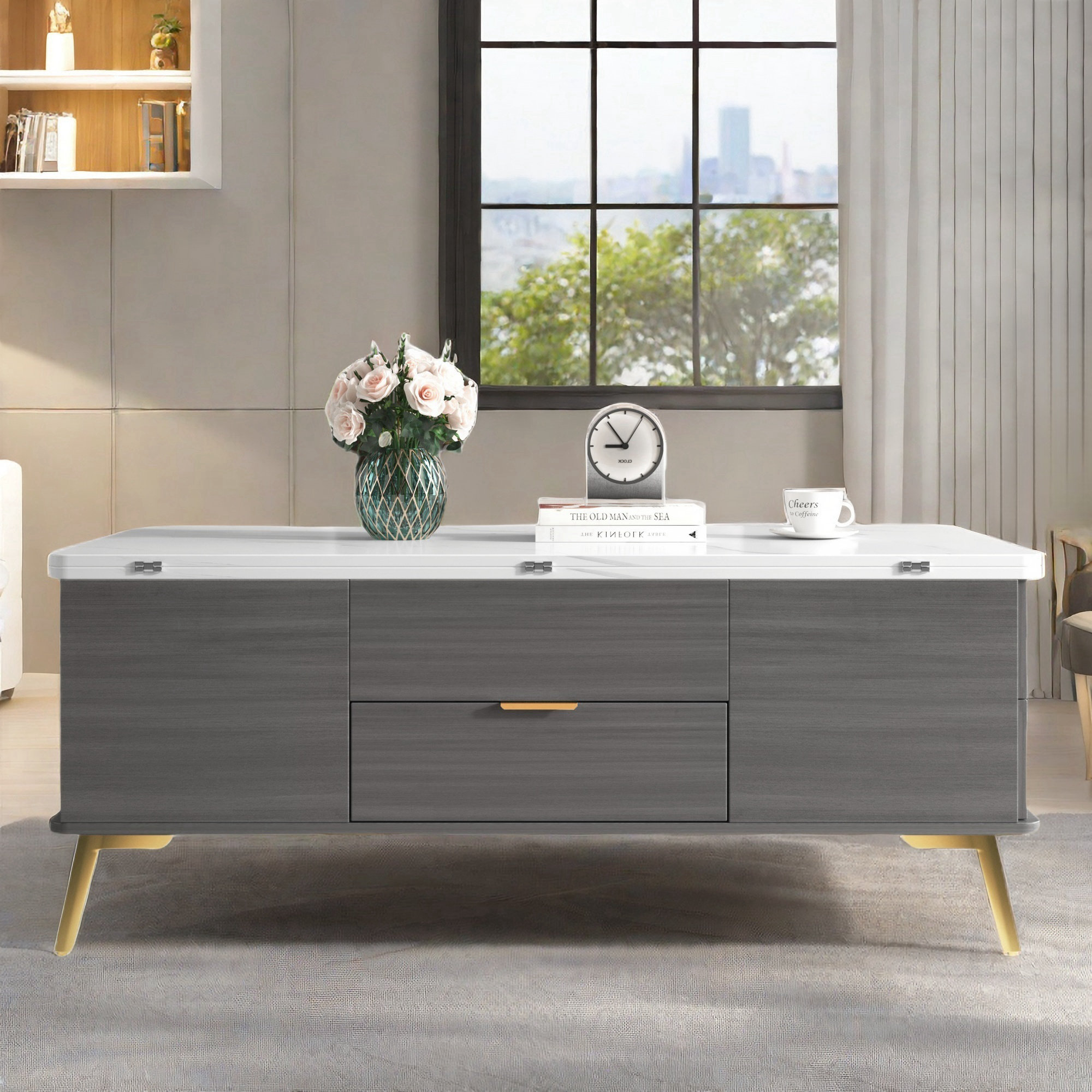 Mercer41 Ferrel Modern Lift-top Ferrel With Drawers, Metal Handles ...