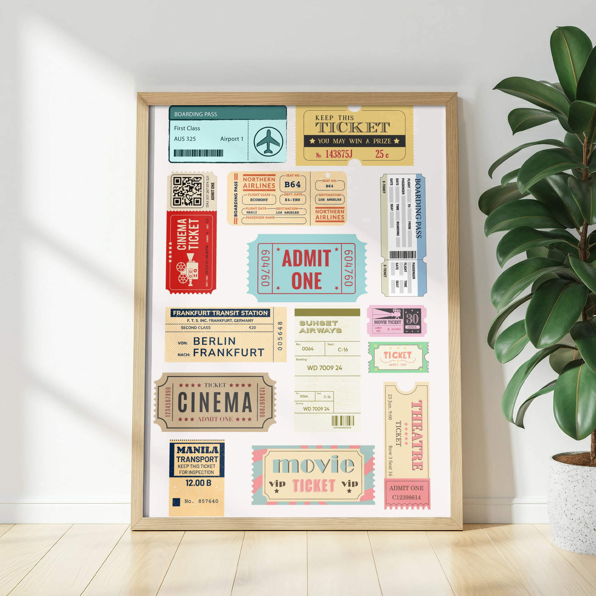Happy Larry Vintage Tickets Wall Art, Retro Travel Poster, Movie Ticket ...