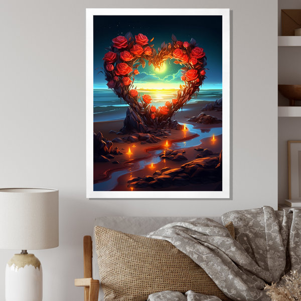 Red Barrel Studio® " Vibrant Red Roses Hart On Sunset Beach " | Wayfair