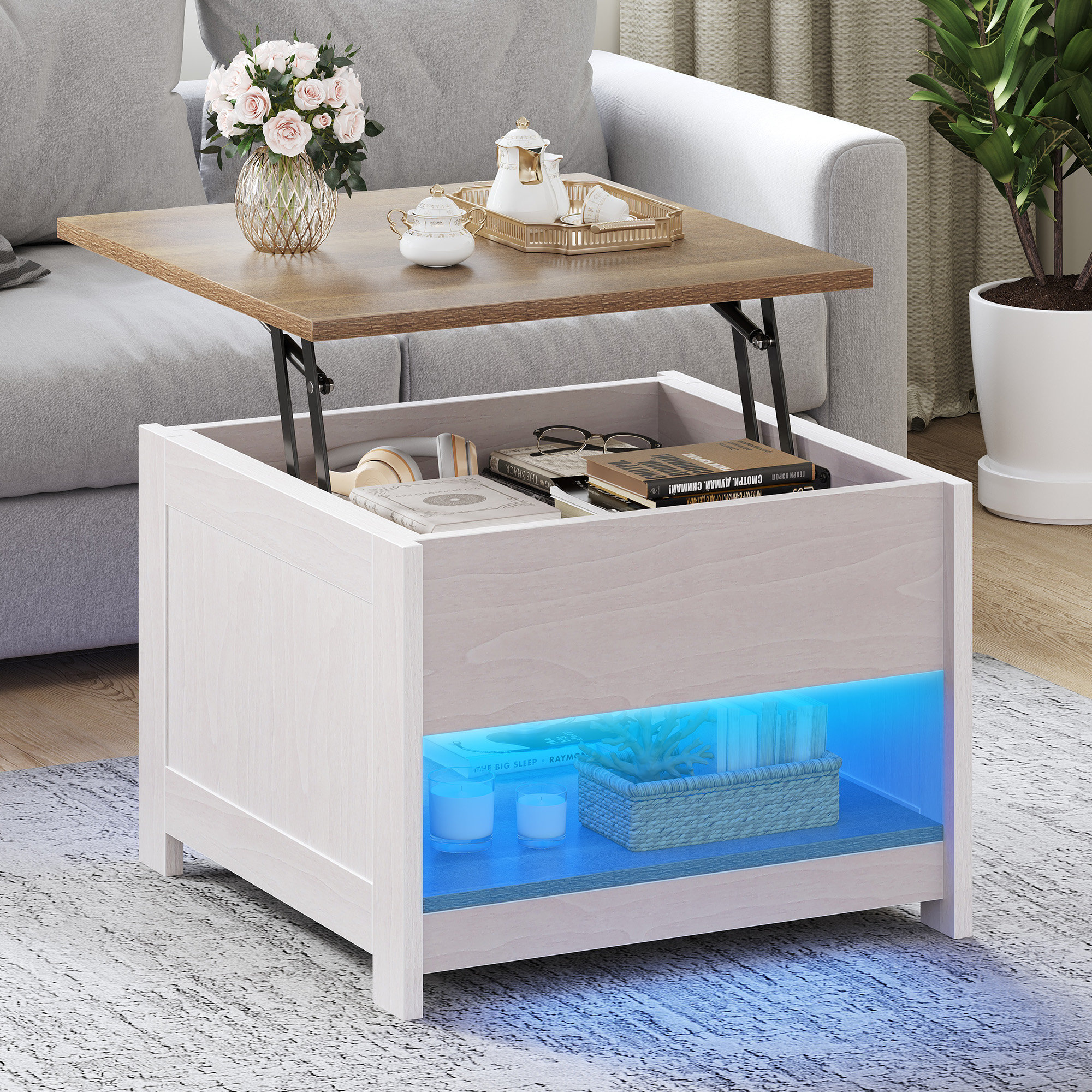 Metro Lane Square Lift Top Coffee Table With Storage，Stylish Centre ...