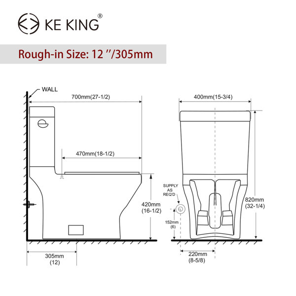 KE KING Lavan® 1000 MaP Score Powerful Flush Elongated Two-Piece Toilet ...