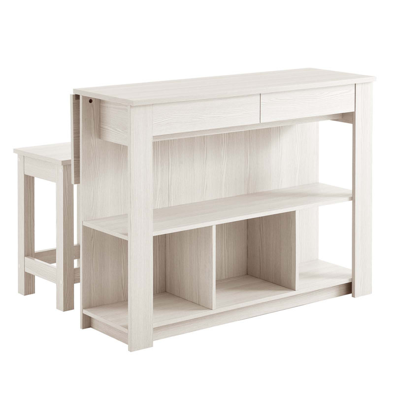 Modway Meadowbrook 3-Piece Kitchen Island And Stool Set In White Maple ...