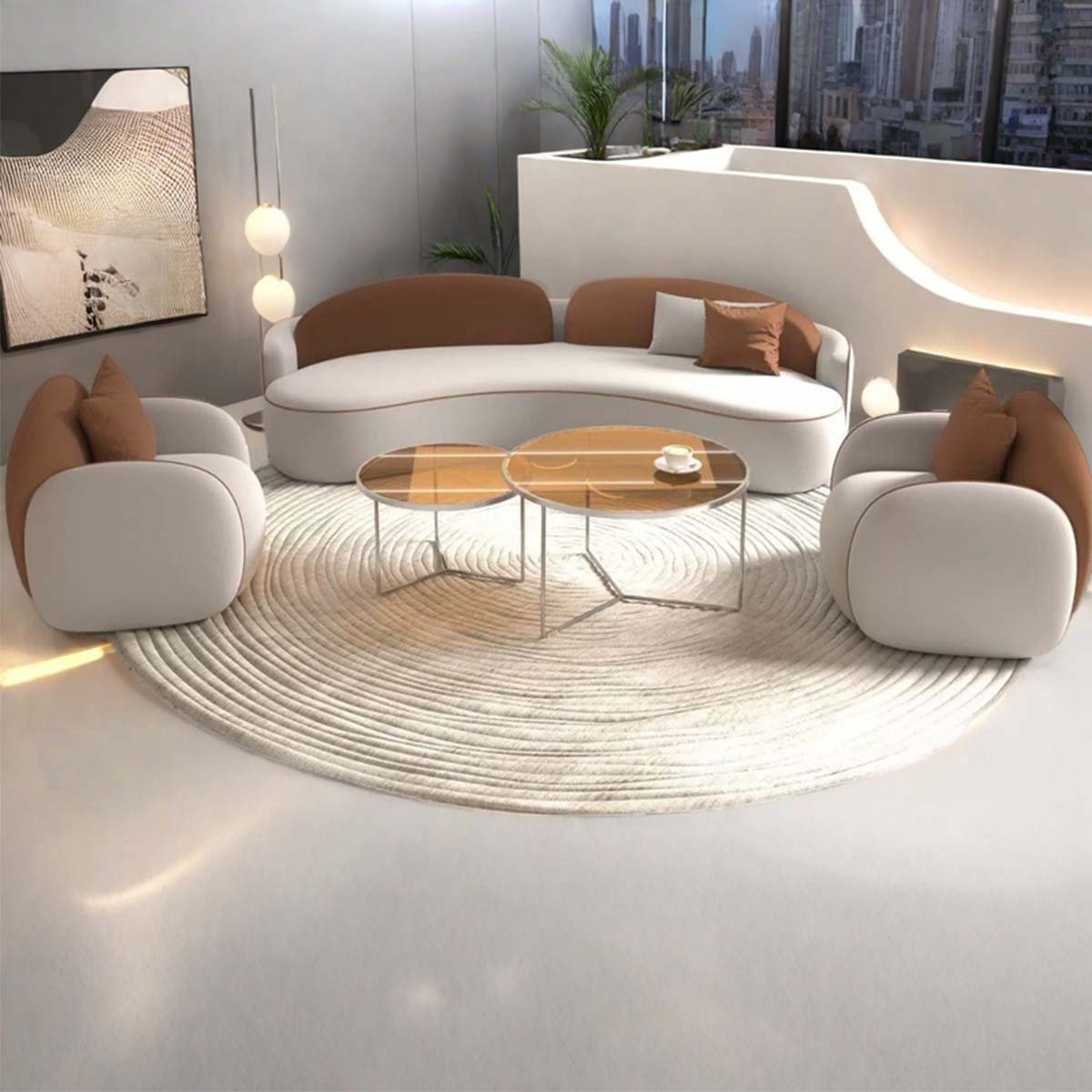 Orren Ellis Light luxury reception area curved with coffee tab | Wayfair