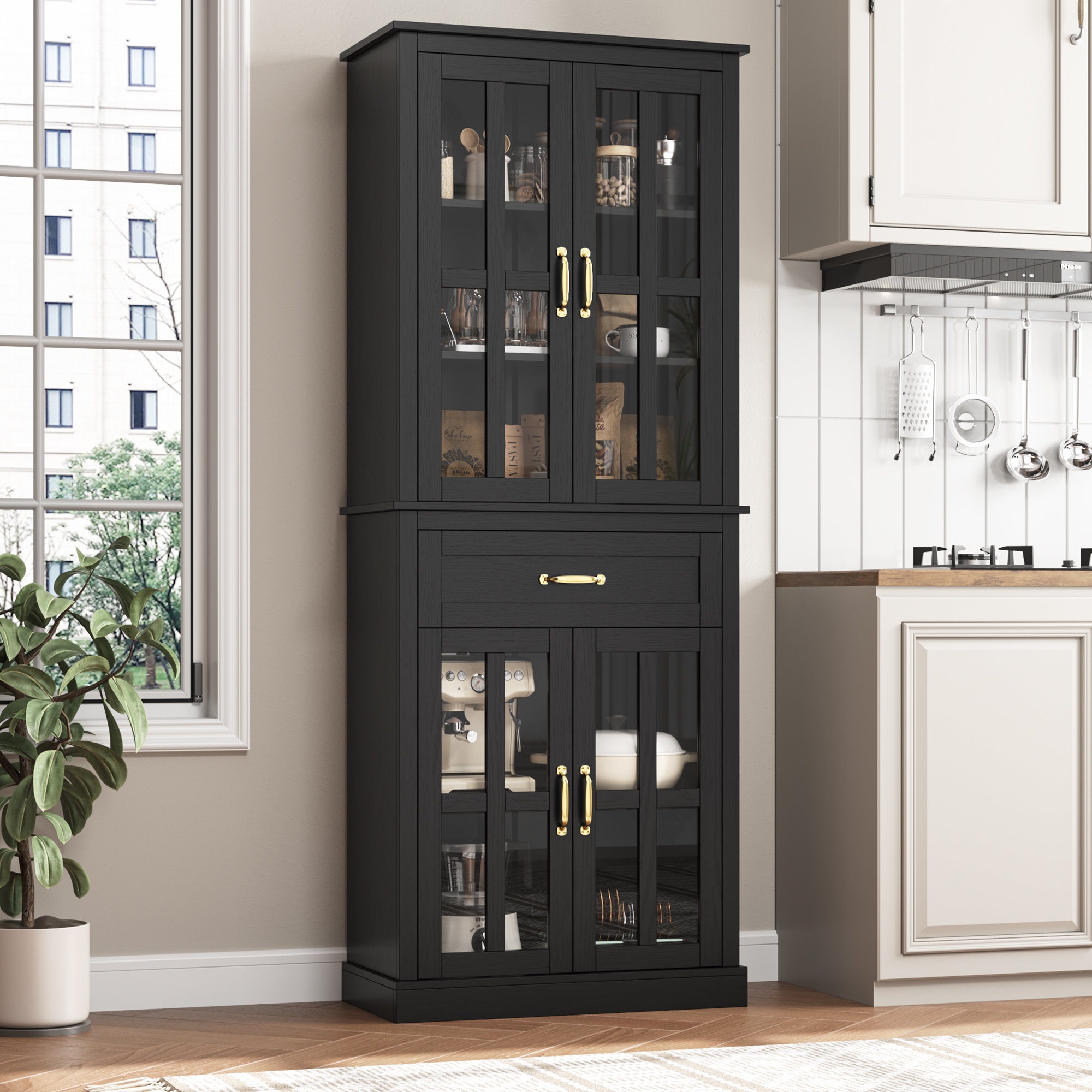 Lark Manor™ Aviva 70.9'' Kitchen Pantry with Glass Doors, Adjustable ...